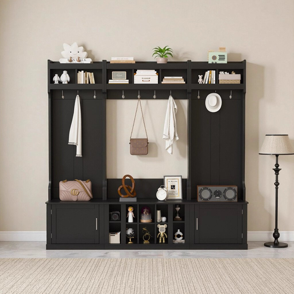 Latitude Run® 4-in-1 Wide Hall Tree with Storage Bench, Coat Rack ...