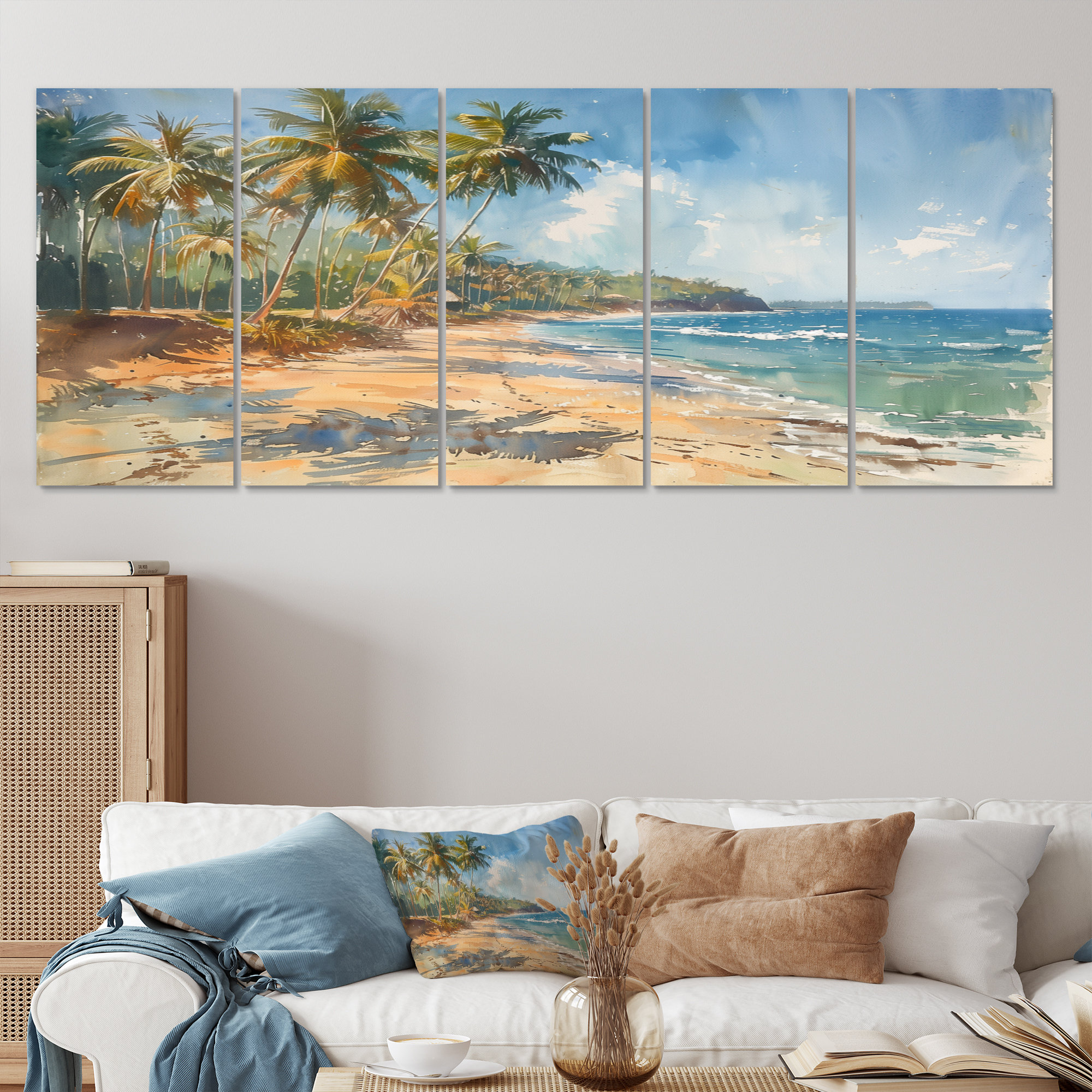 Beachcrest Home™ Blue Green Palm Trees Coastal Breeze VIII - Palms & Palm Trees Wall Decor Set ...