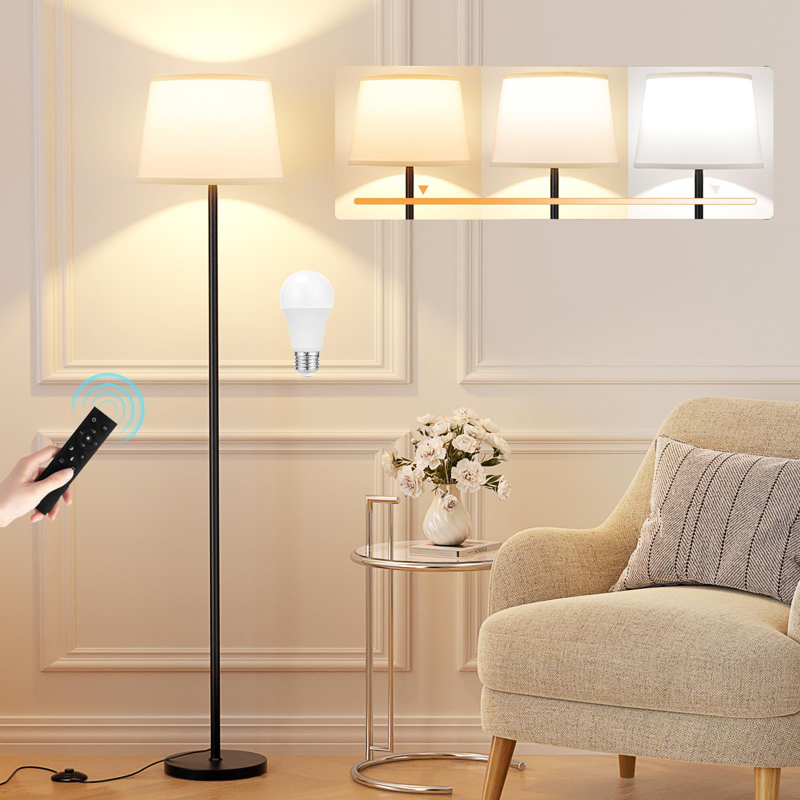 Ebern Designs Modern Floor Lamp With Adjustable Brightness, Remote ...