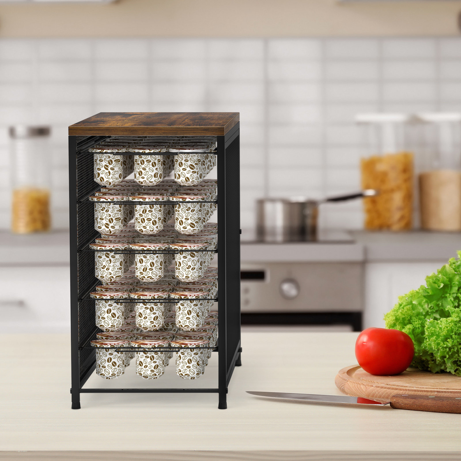 17 Stories 90 Bean Capacity Rack, 5 Bean Drawers, K-Cup Capsule ...