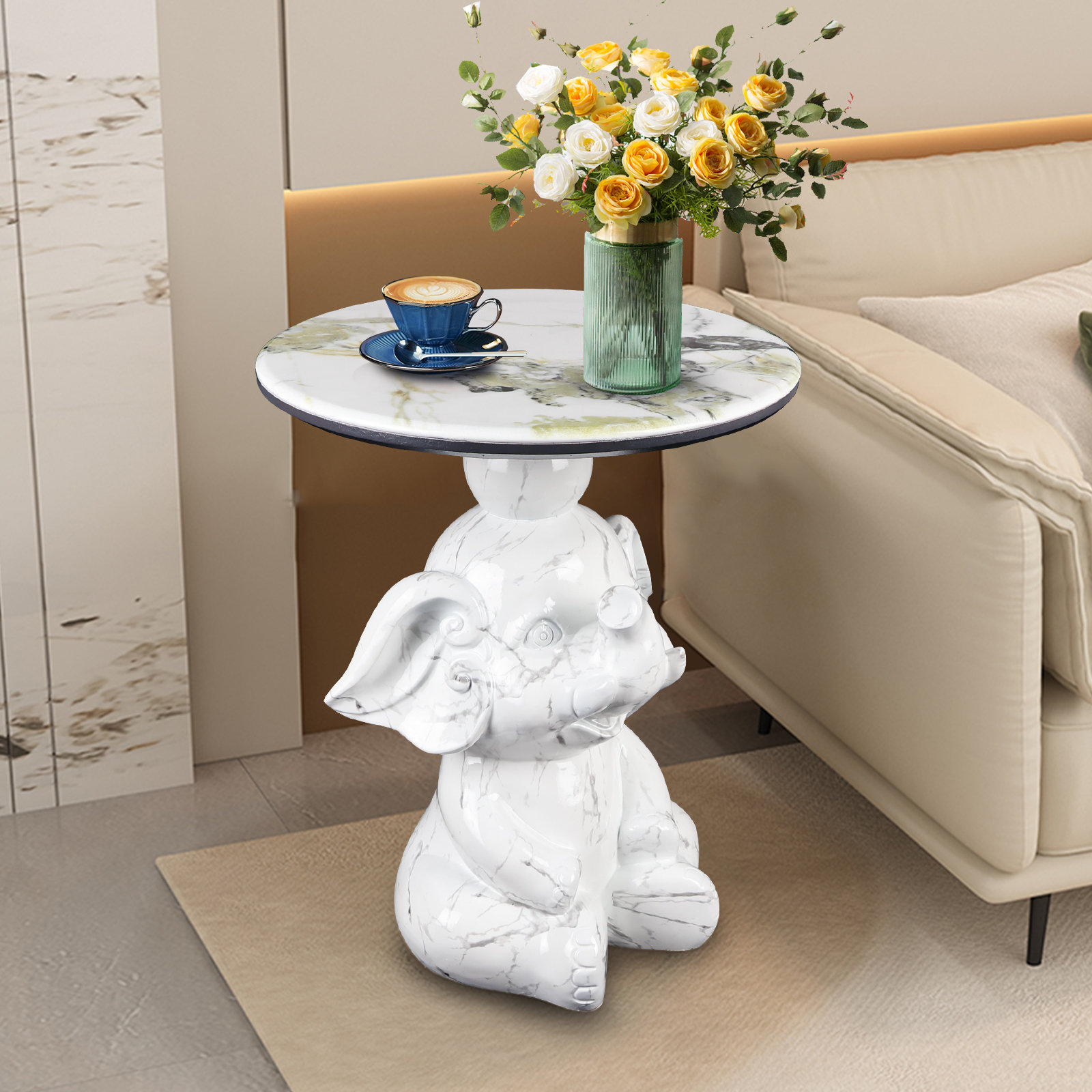 Trinx Unique Side Tables Bedroom - Accent Table? with Round Faux Marble ...