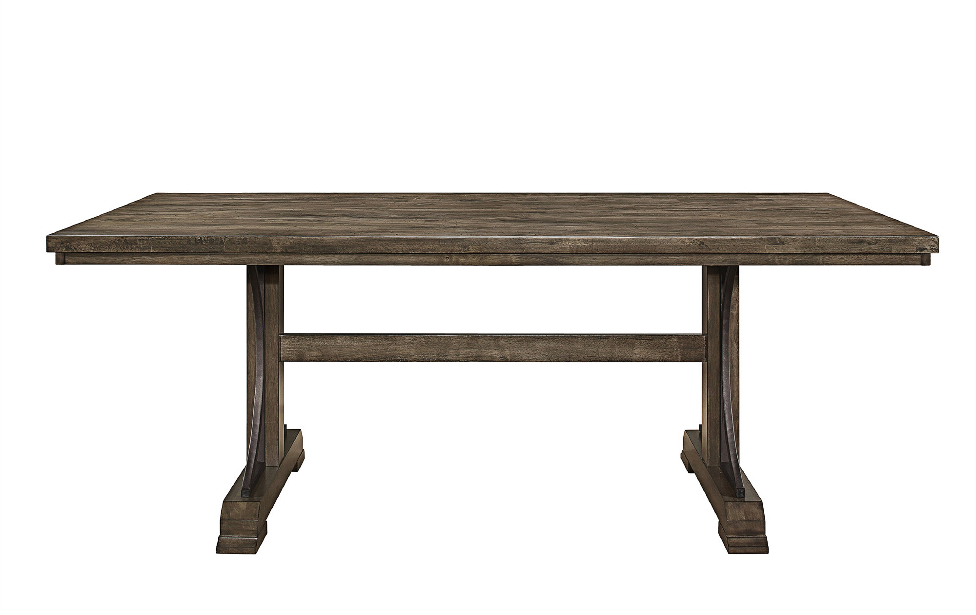 Williston Forge 1Pc Light Finish Curved Metal Accents Trestle Base Rectangular Dining Table Wood ...