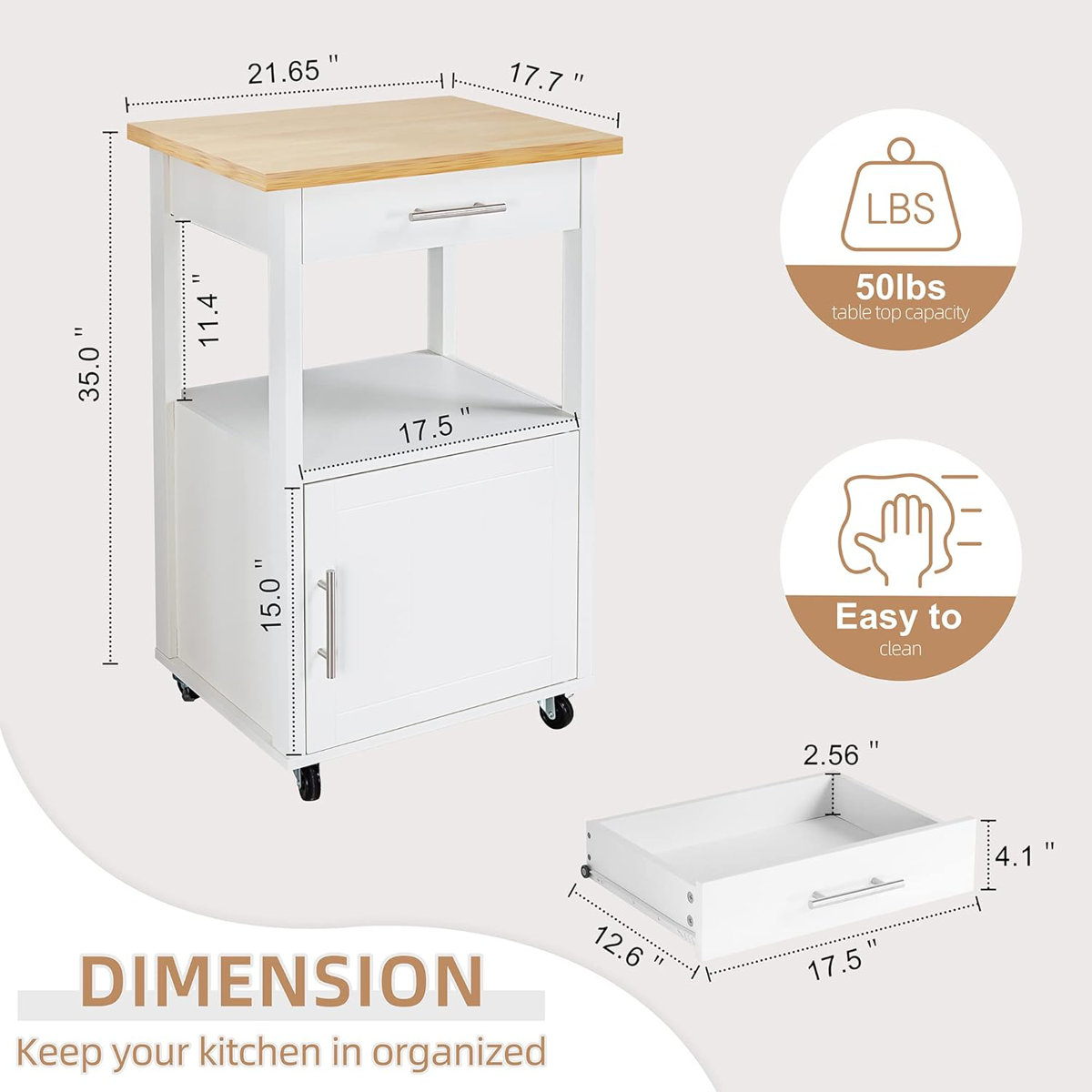 Ebern Designs Kitchen Island Cart With Storage,Rolling Kitchen Island ...