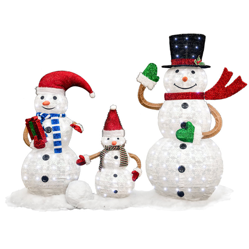 The Holiday Aisle® 3 Piece Christmas Lighted Snowman Family Display Set ...