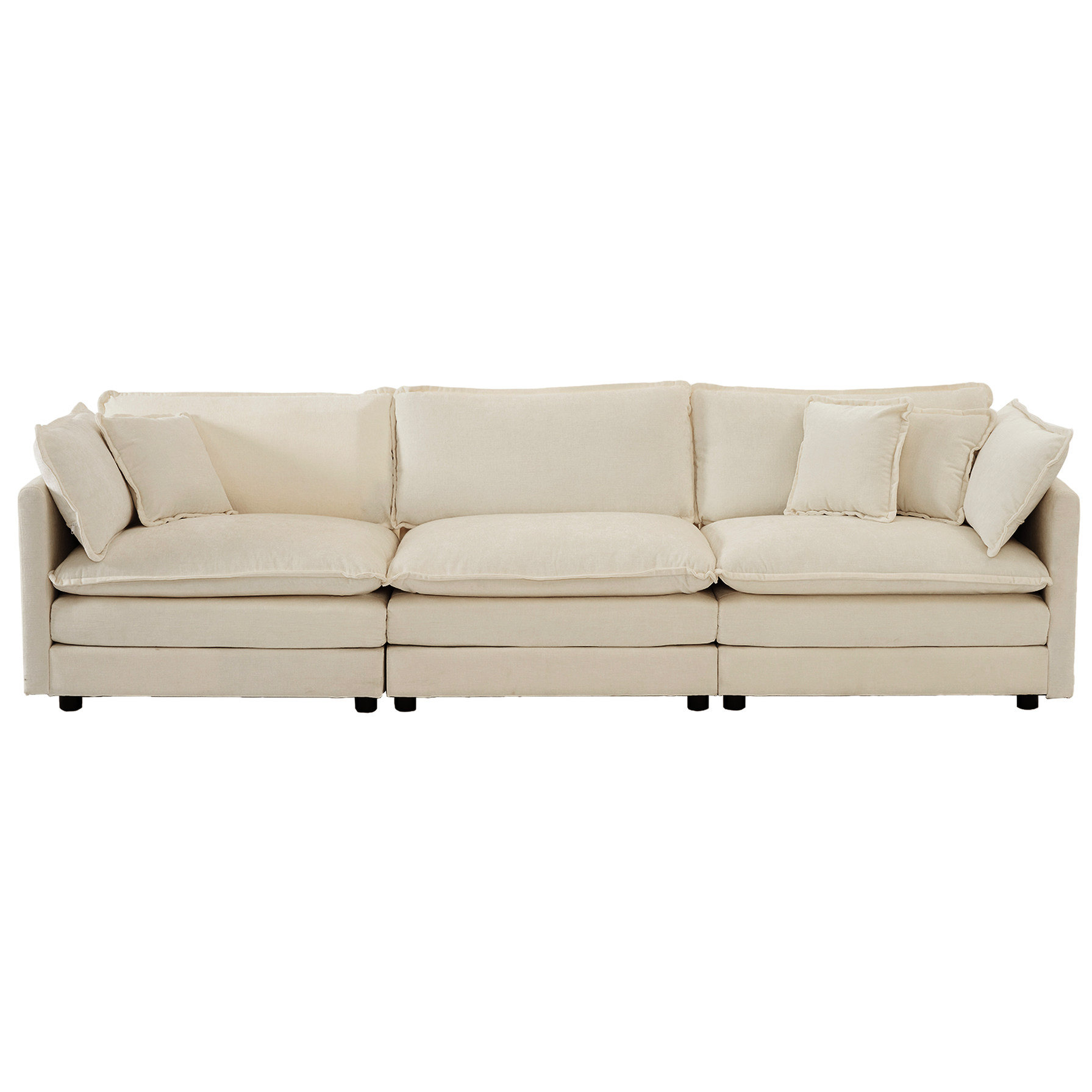 Latitude Run® Mid-century Modern 3 Chenille Couch, Beige Color ...