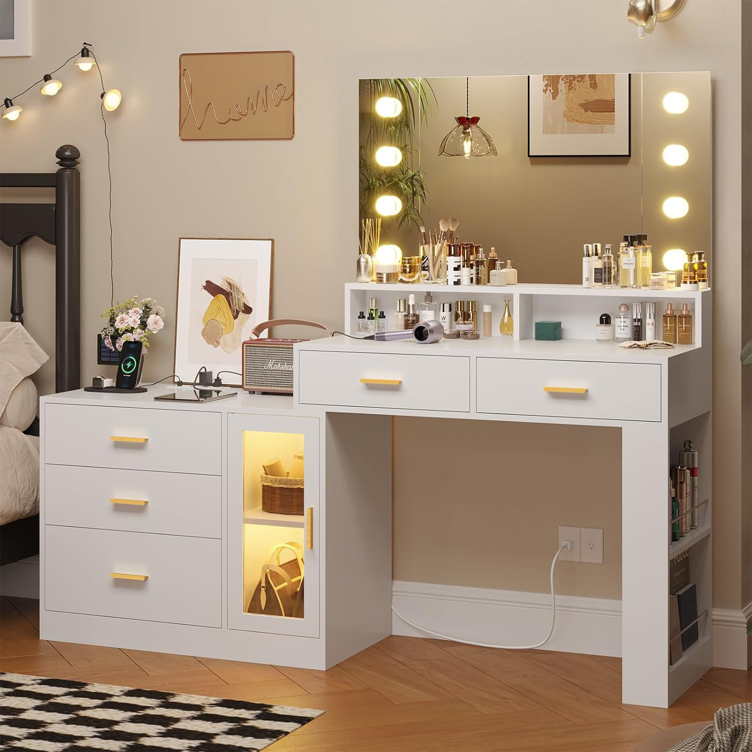 Wade Logan® Casten Vanity Makeup Vanity Table with 3 Drawers LED ...