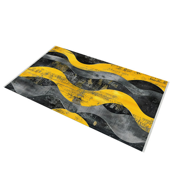 Ivy Bronx Bold Yellow And Black Wavy Rug, Machine-Washable With A ...