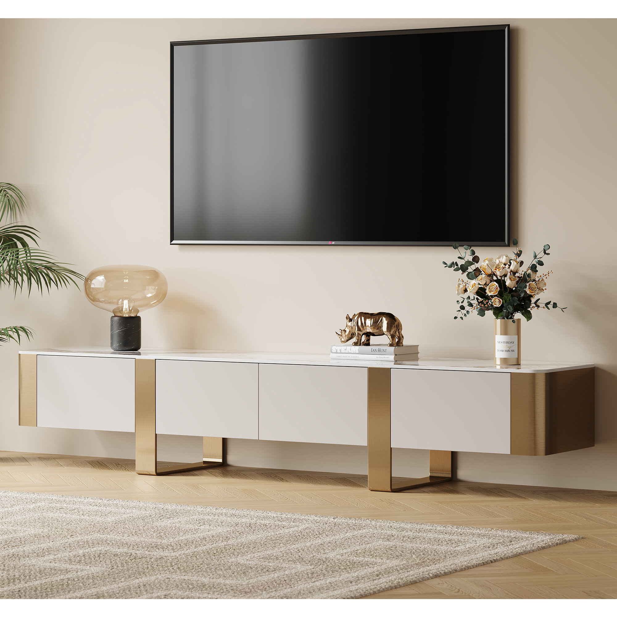 Everly Quinn Victorea Modern Luxury TV Cabinet With Rock Board Top ...