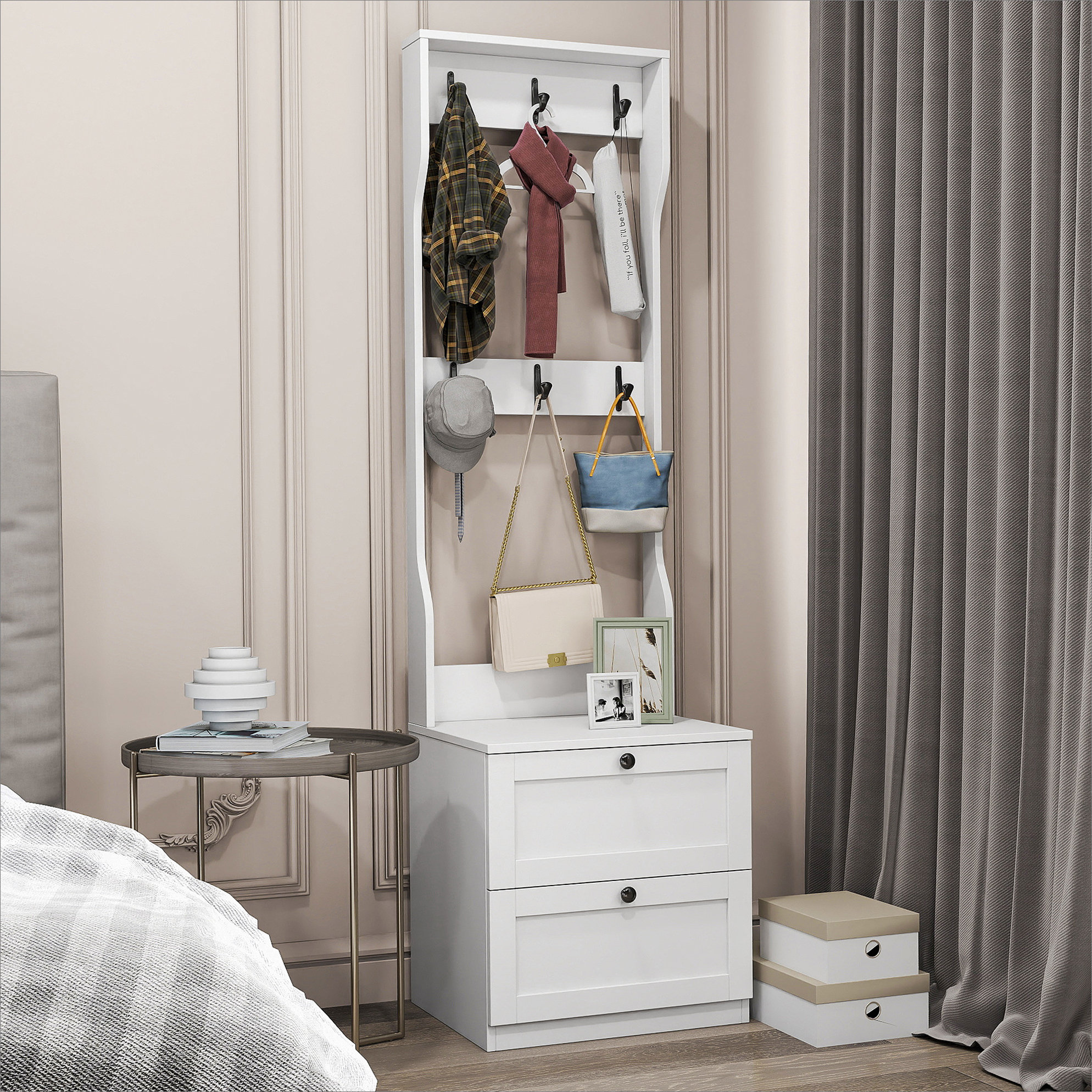 Lark Manor™ 2-in-1 Coat Rack and Nightstand,Wood Bedside/Entryway ...