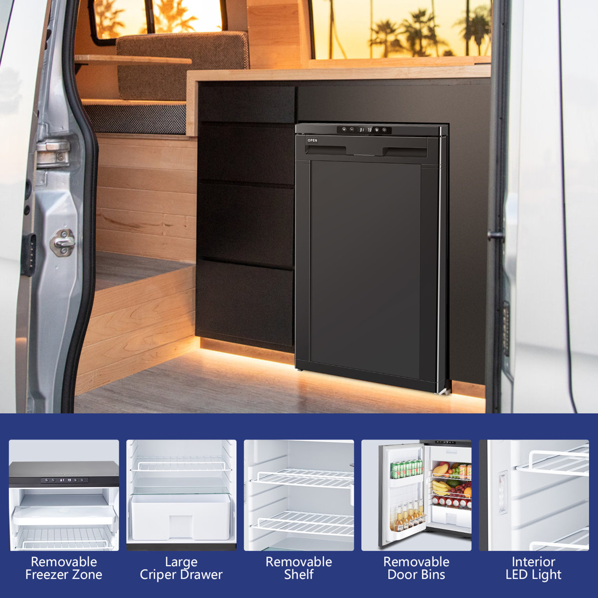 BODEGA 83L 12V Rv Refrigerator With App Control, Portable Car Freezer ...