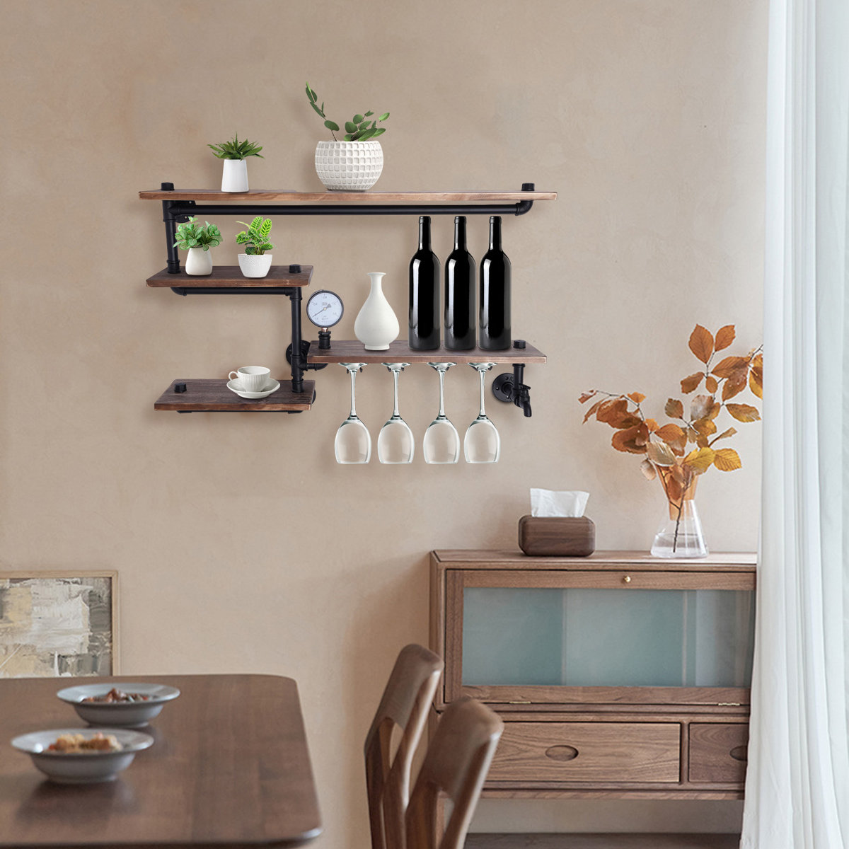 Williston Forge Industrial Wine Racks Wall Mounted Shelf Rack Bottle ...