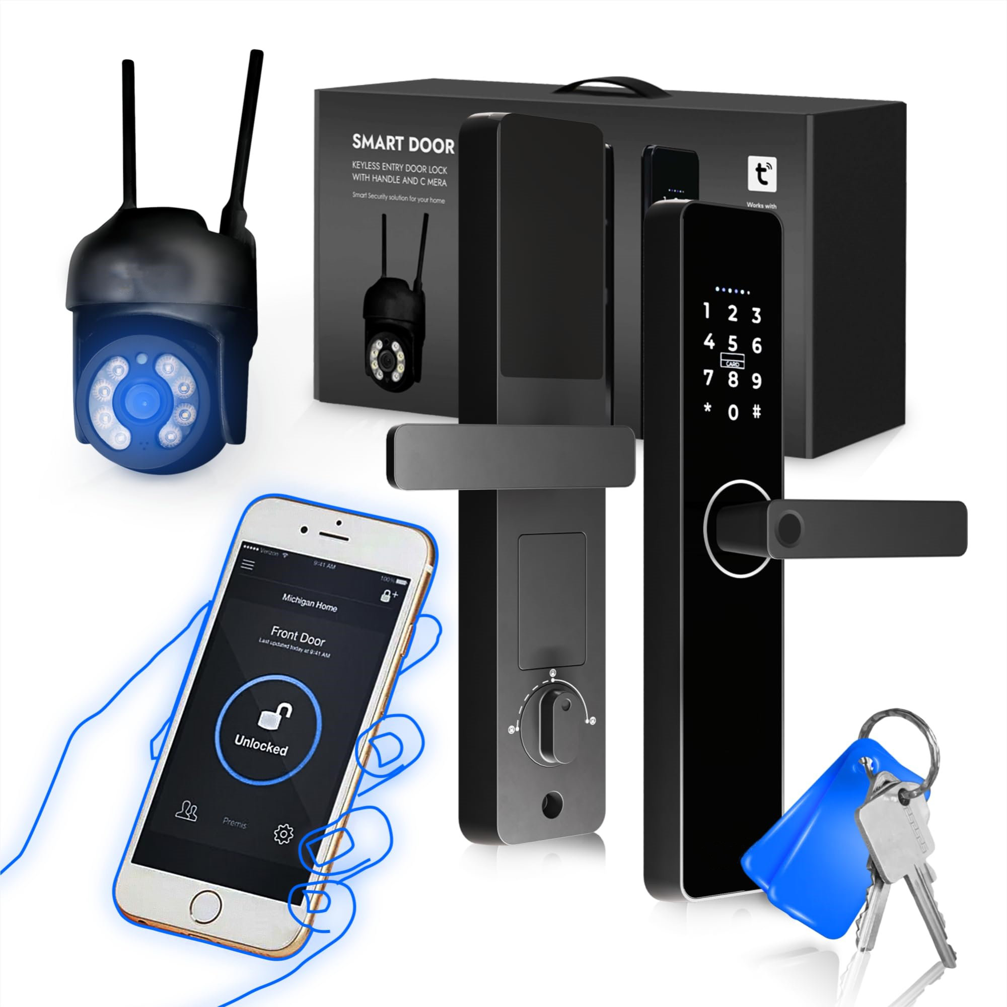 ARMIJU Smart Mortise Lock with WiFi Camera and Keyless Entry Features ...