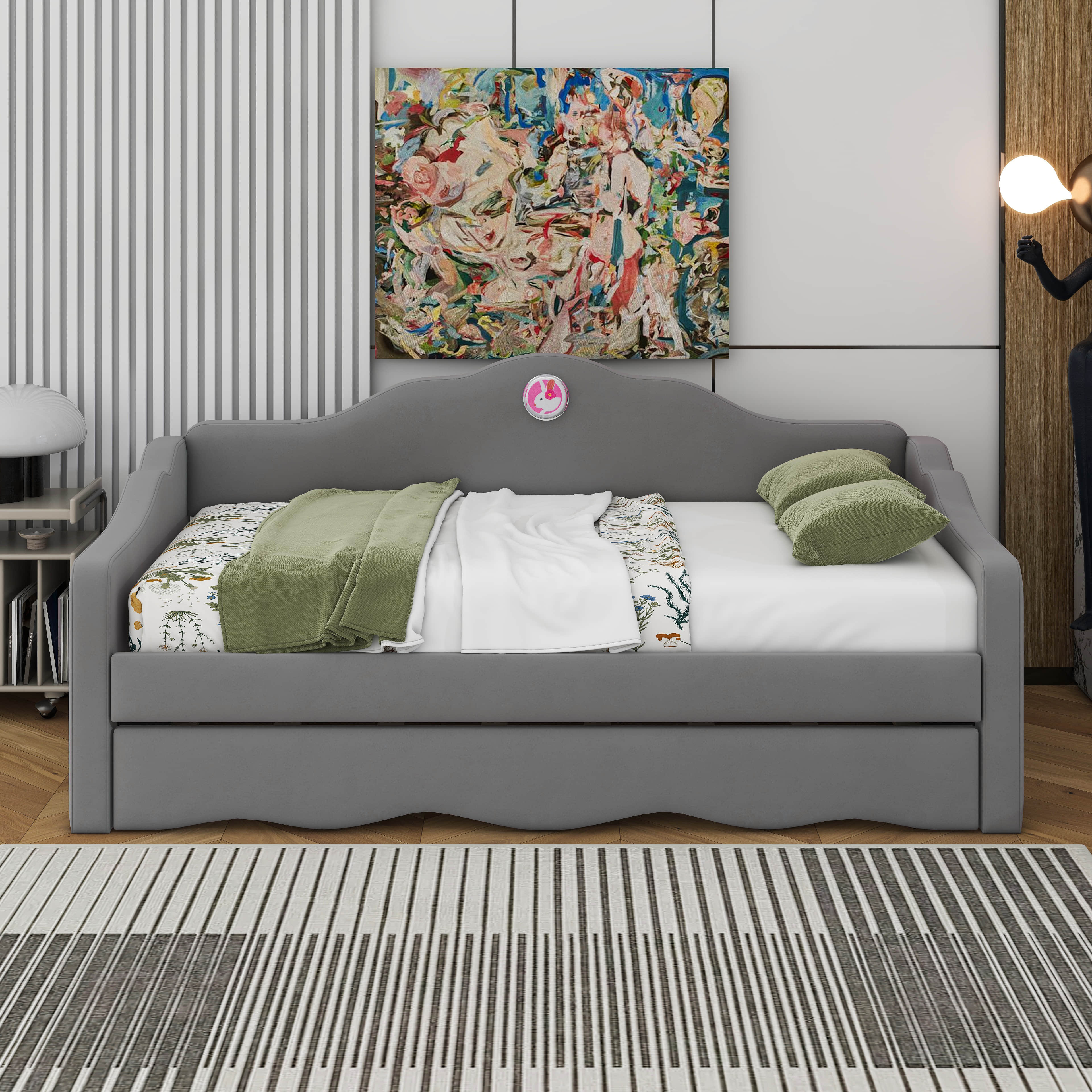 Lark Manor™ Twin Size Upholstered Daybed With Wave-Shaped Trundle | Wayfair