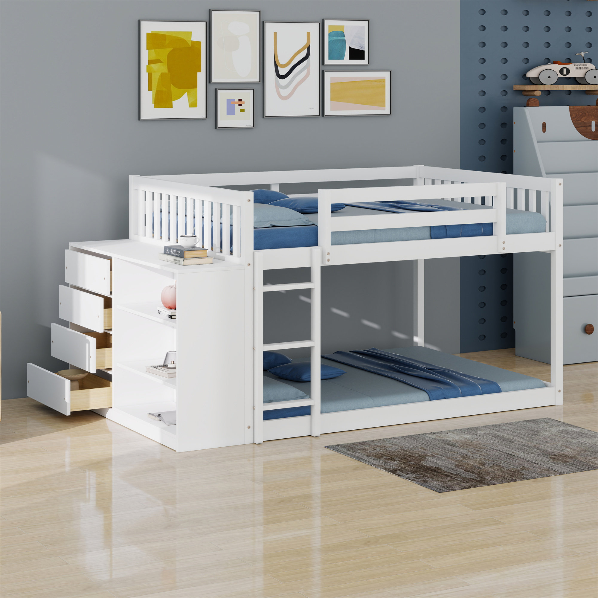 Harriet Bee Bunk Bed With 4 Drawers And 3 Shelves - Wayfair Canada
