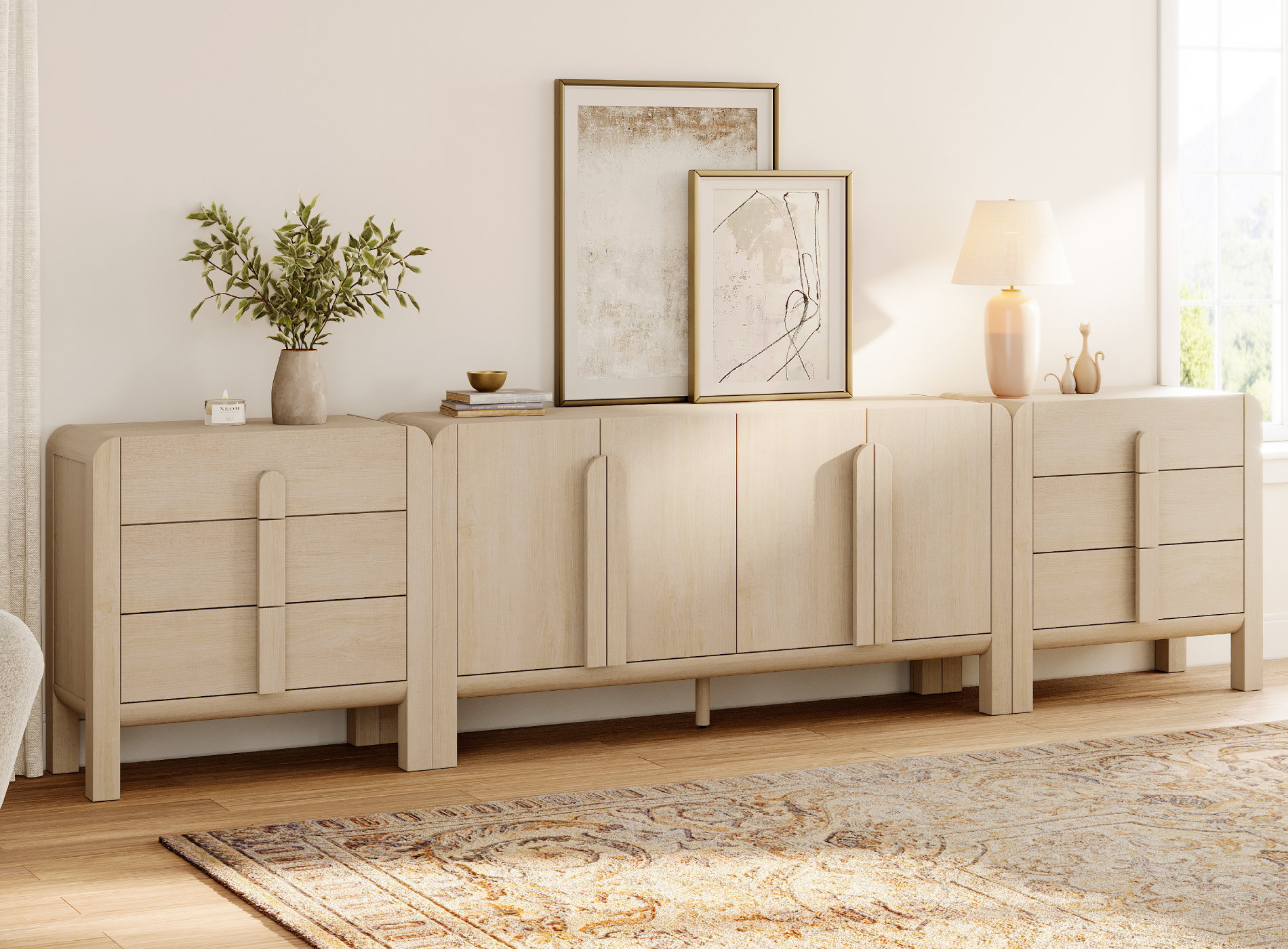 Ebern Designs Adora 3-Piece Sideboard Buffet With Storage, Mid-Century ...
