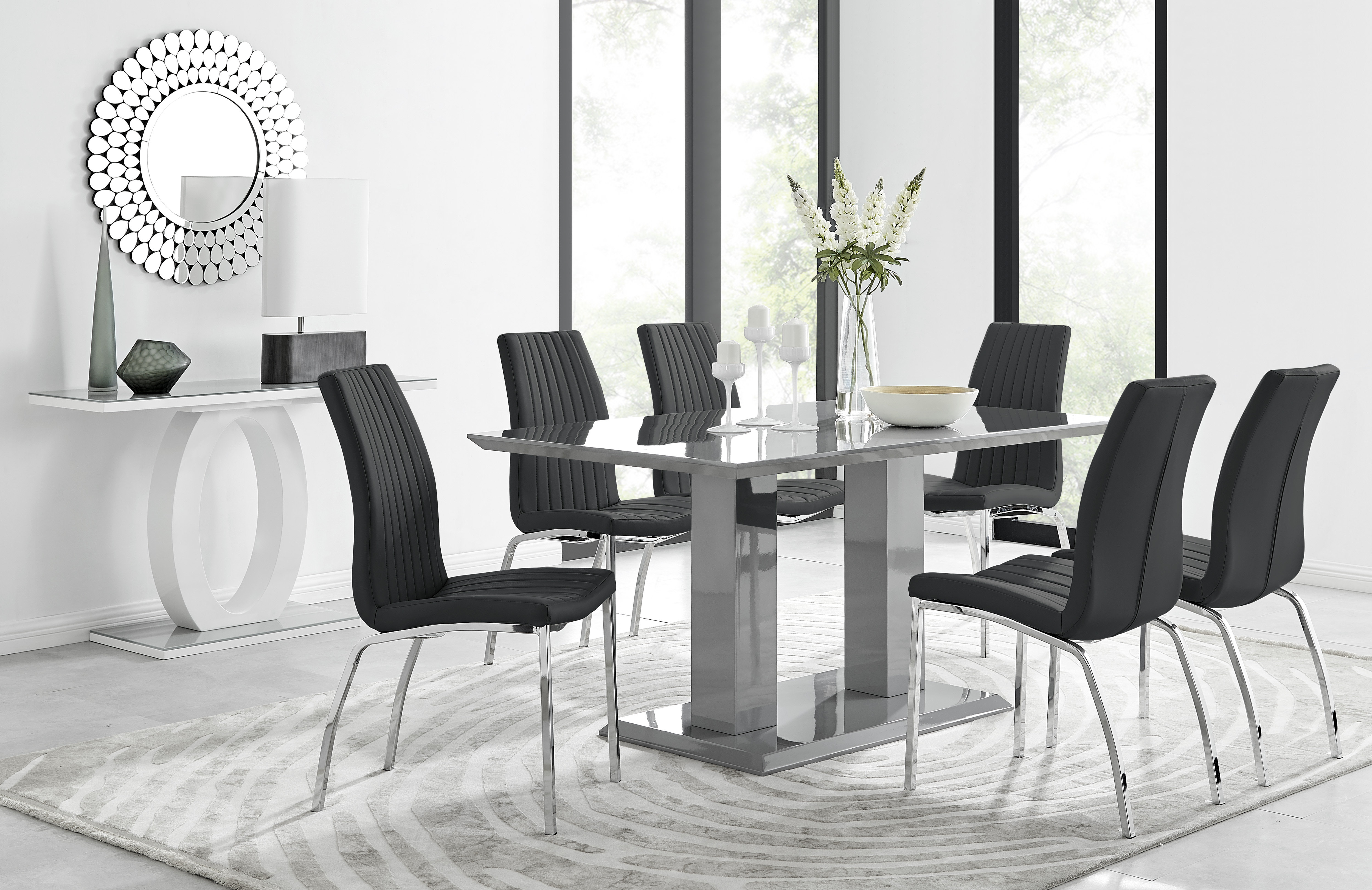 Bless international Eubanks High Gloss Double Pillar Dining Table Set ...