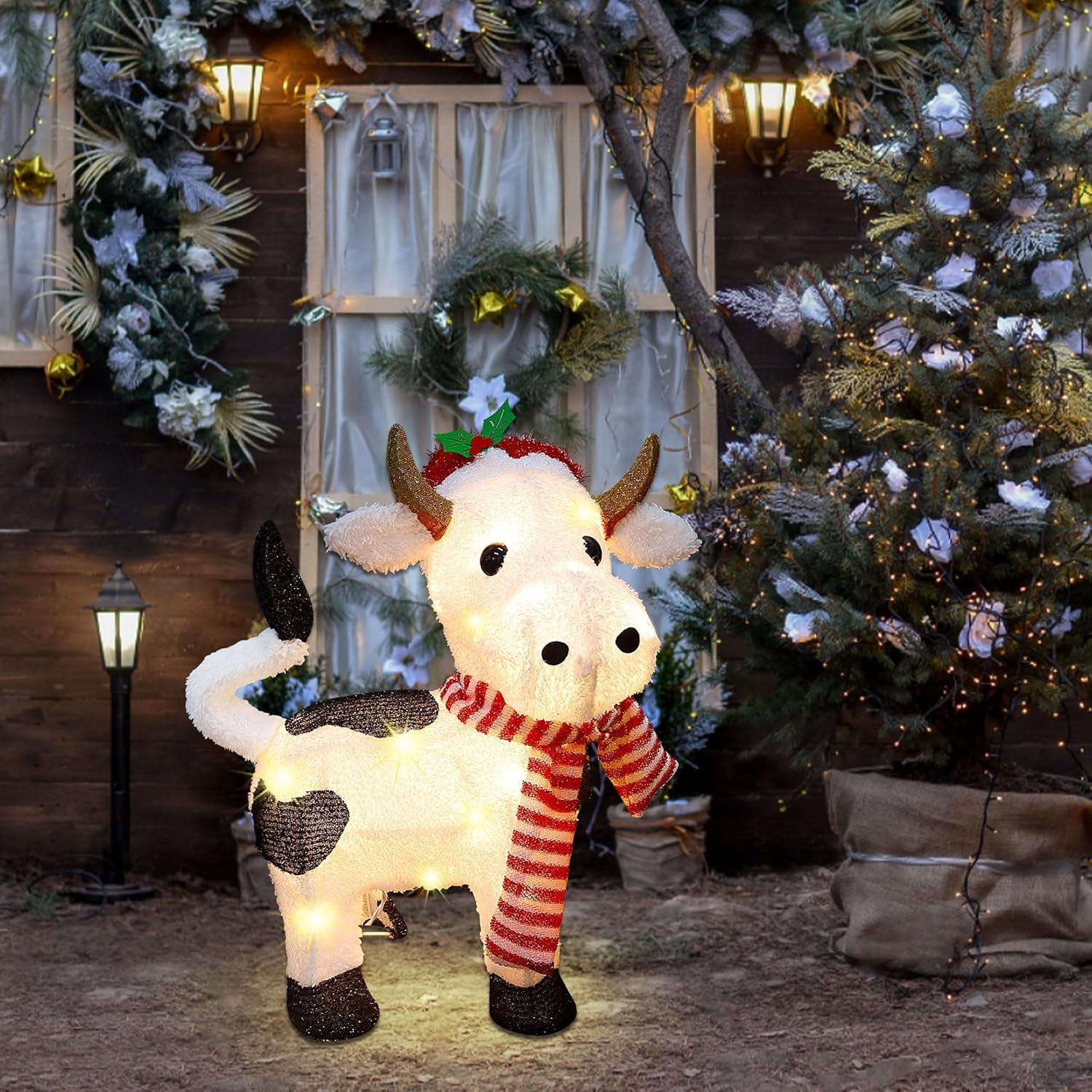 Dakota Fields 21" H Christmas Yard Decoration, 3D Pre-Lit Cow With 35 ...