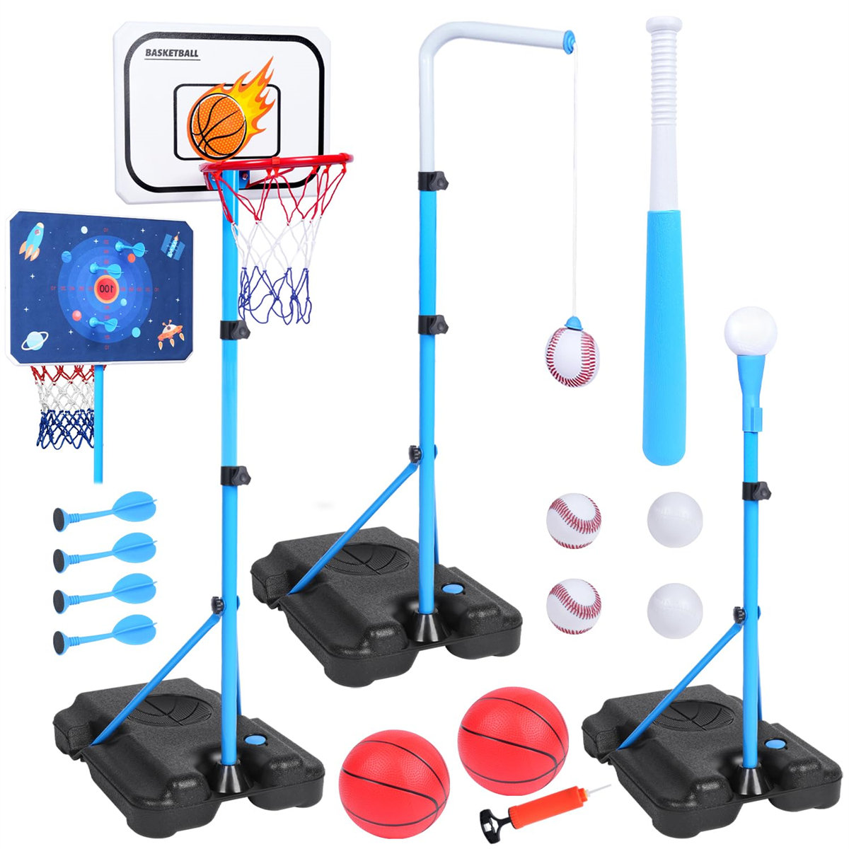 Phantoscope Basketball Hoop For Kids With Dart Board & T Ball Set ...