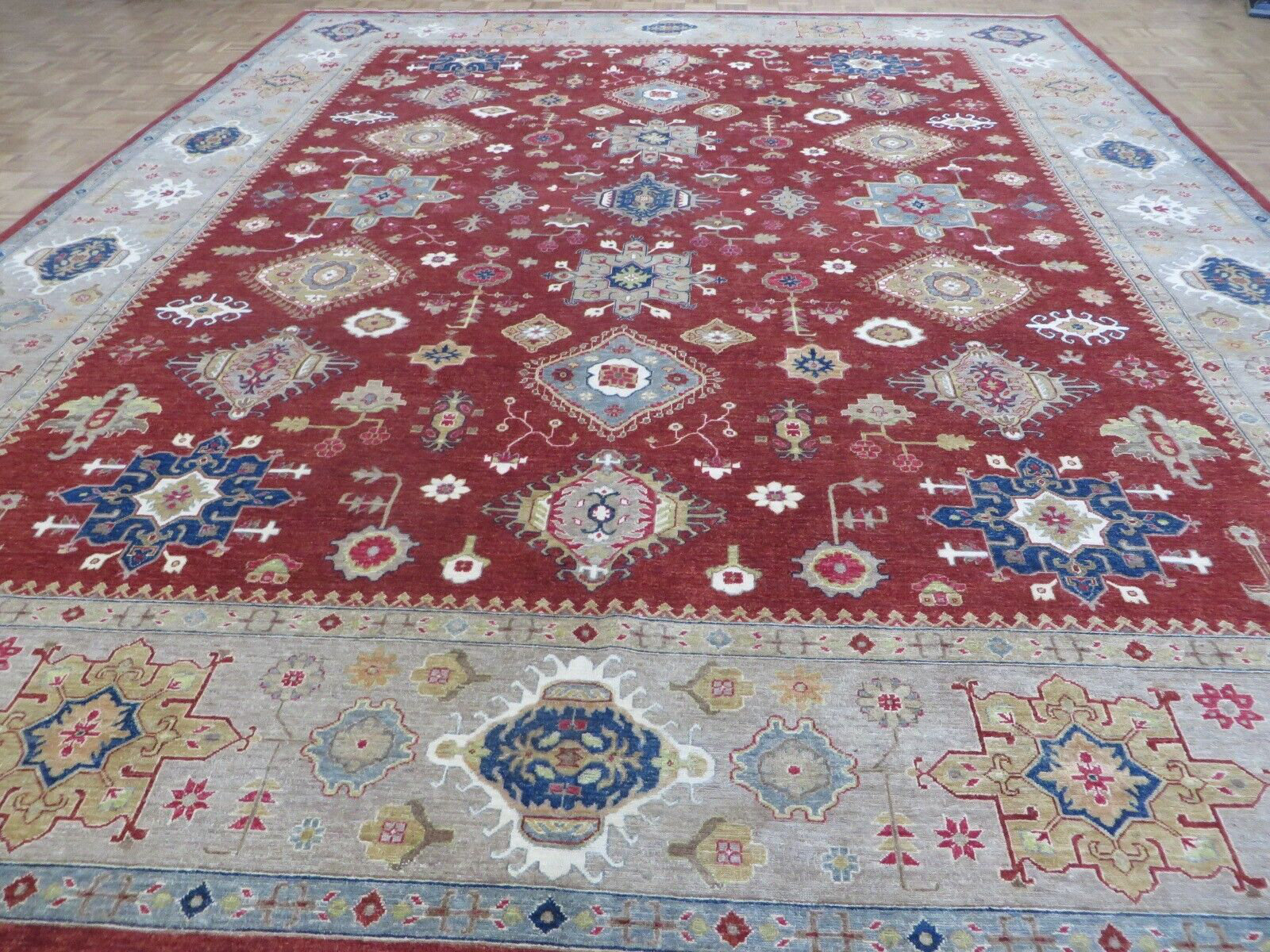 OrientalRugGalaxy One-of-a-Kind 12' X 14'8" Wool Area Rug Gray/Red/Blue ...