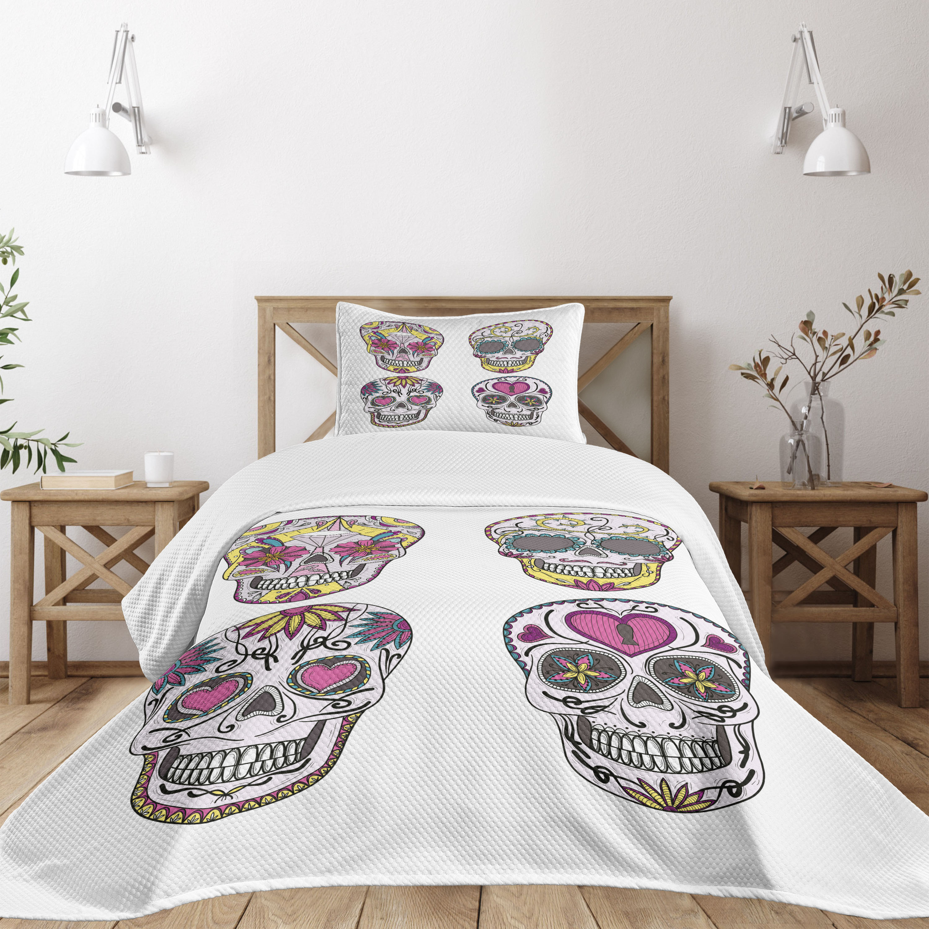 Ambesonne Sugar Skull Bedspread Mexican Skulls Set Multicolor | Wayfair