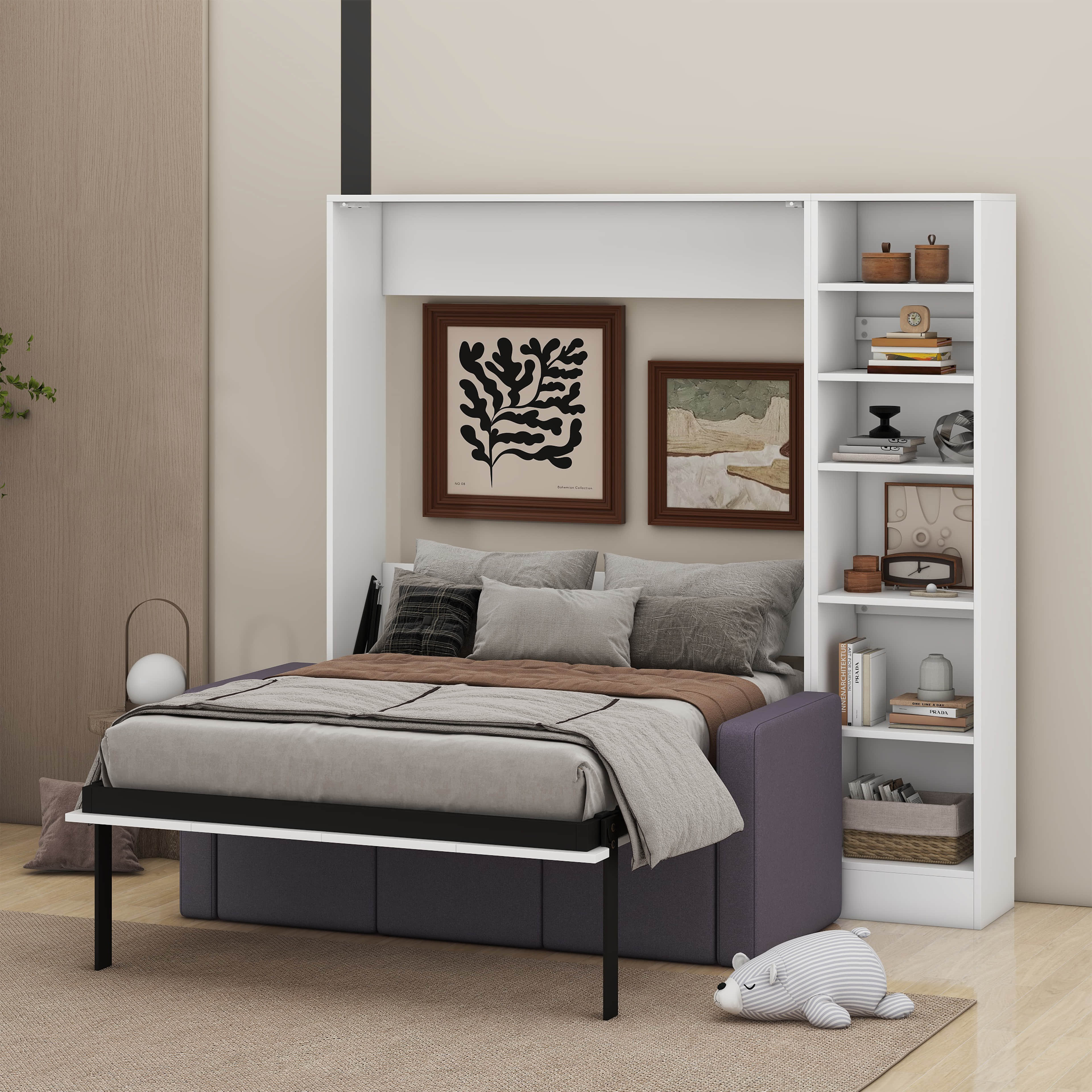 Hokku Designs Full Size Murphy Bed Wall Bed With Sofa And Shelves ...