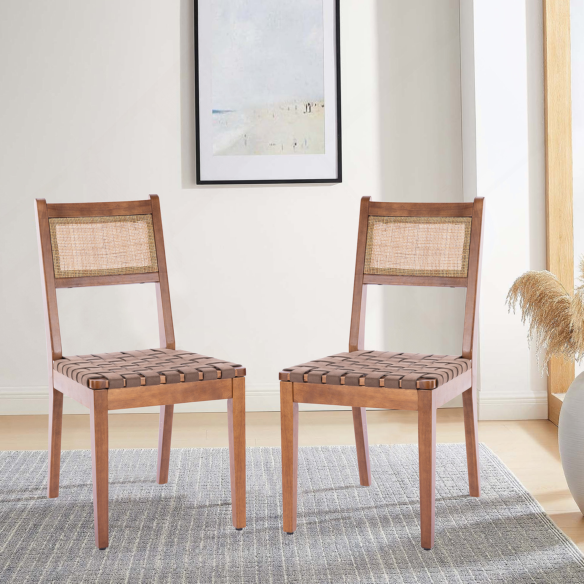 Bayou Breeze Rattan Leather Woven Strips Kitchen Dining chair,Living ...