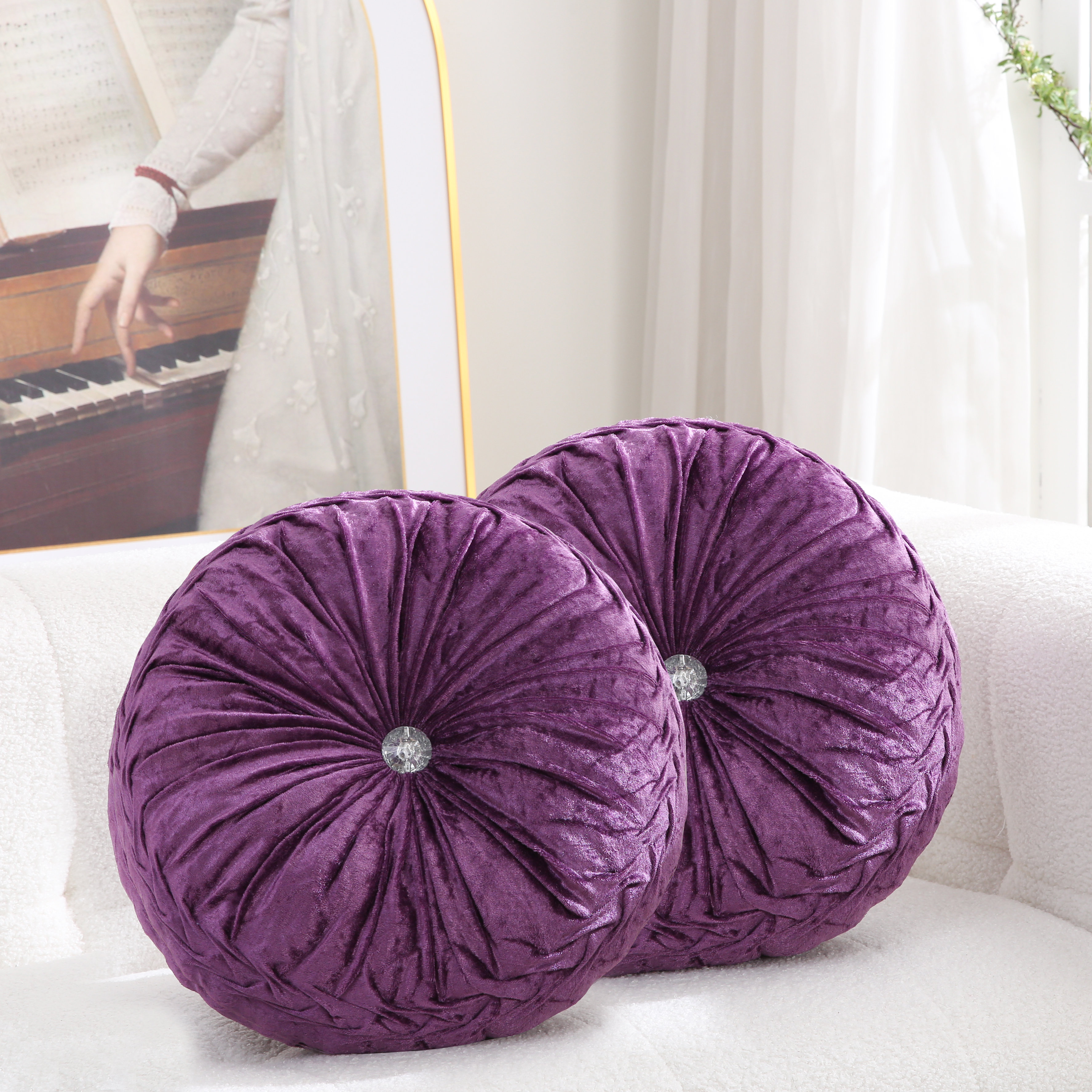 Kindred Home Velvet Round Decorative Pillow for Couch Decor 15-Inch ...