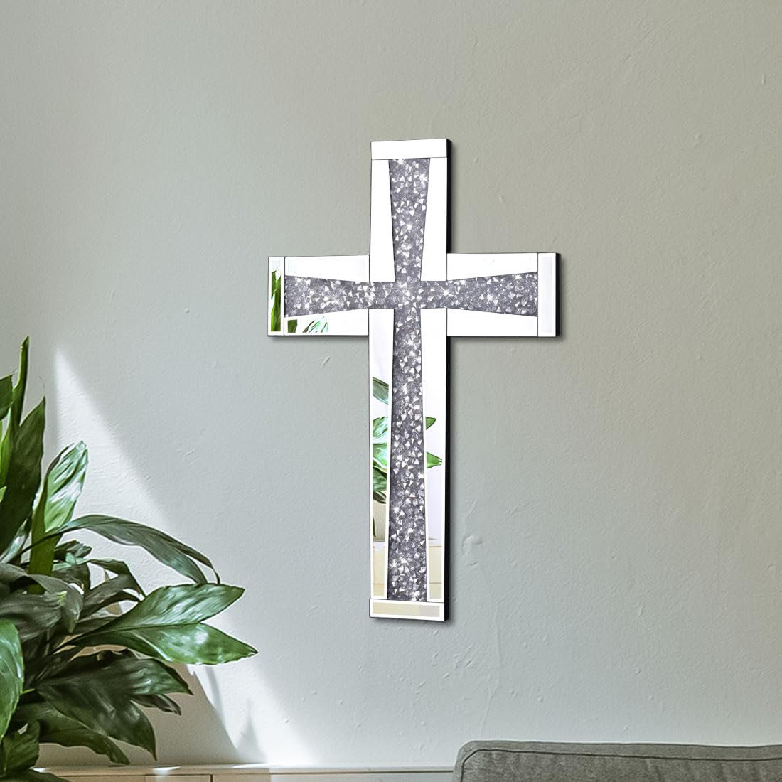 Mercer41 Silver Mirrored Wall Cross 20×13 Inch, Crystal Crush Diamond ...