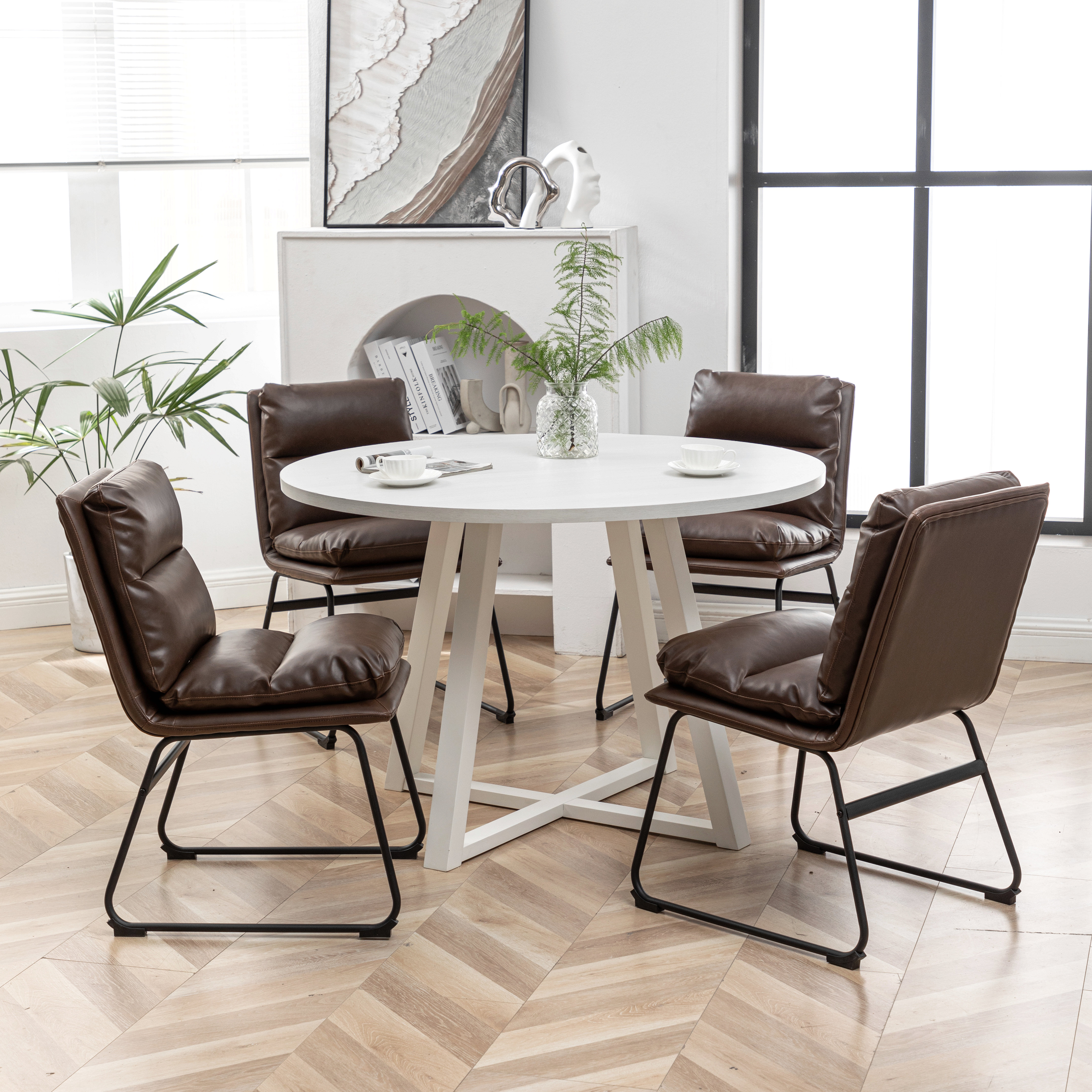 DAPPER DOODLES INC 5-Piece Round Table Dining Set, Trestle Dining Table ...