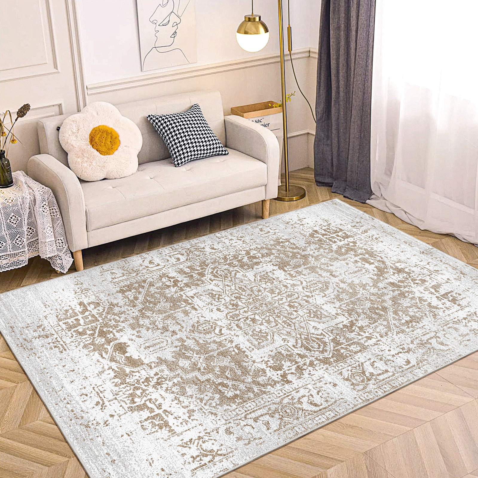 Bungalow Rose Area Rug Vintage Bohemia Non-Slip Washable Rug For Living ...
