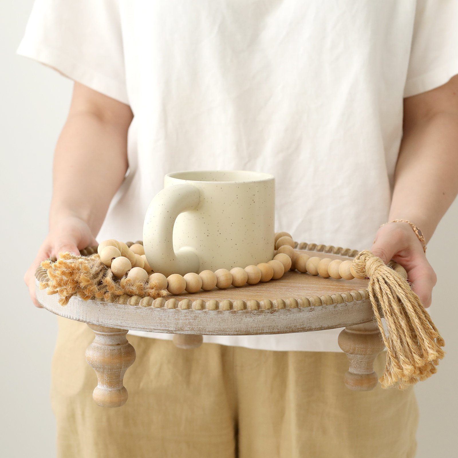 SwallowLiving Rustic Round Wood Tray Riser Farmhouse Pedestal Stand ...