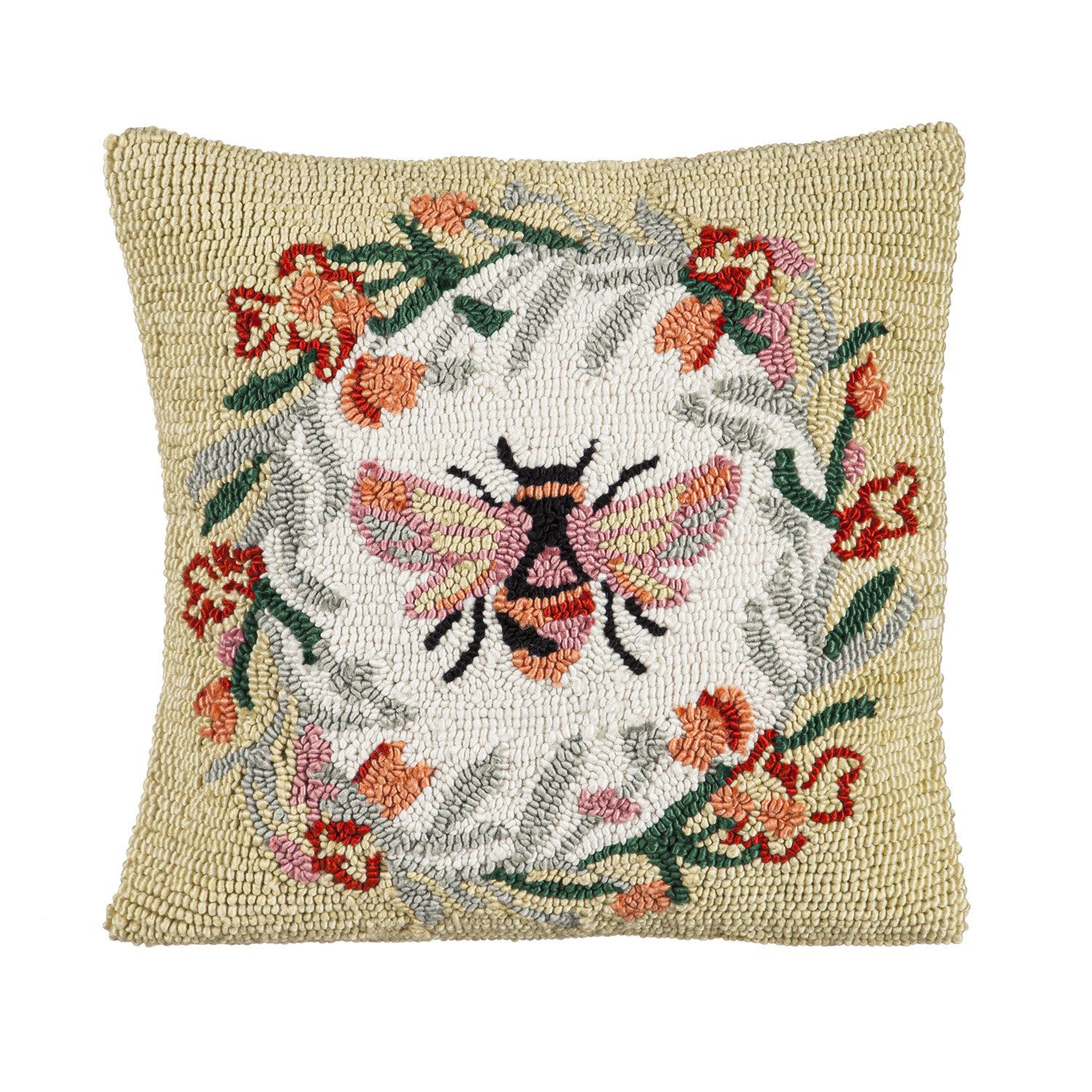 Evergreen Enterprises, Inc. Indoor/Outdoor Hooked Pillow 18"X18" Bee ...
