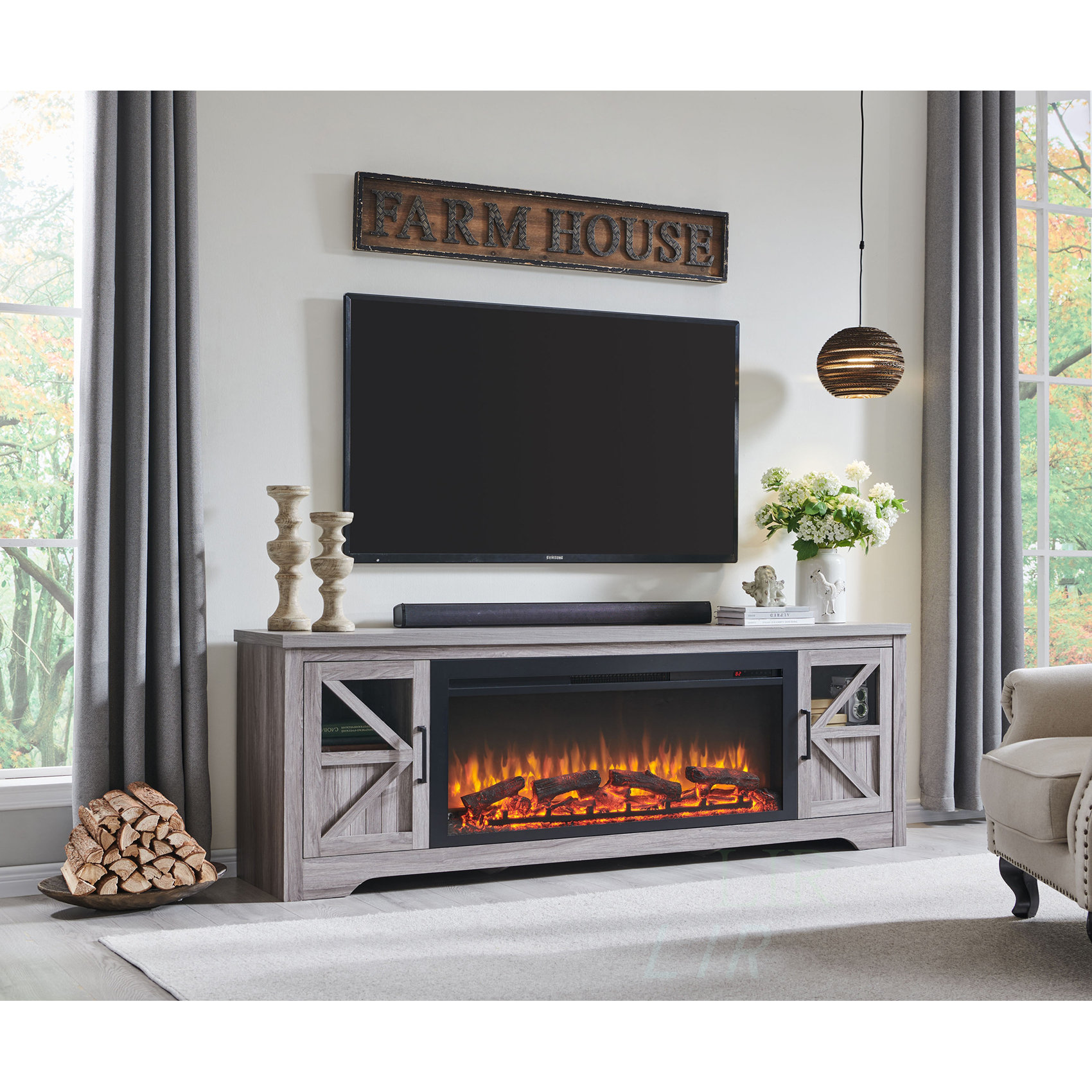 August Grove® 75 Inch Fireplace TV Stand For Tvs Up To 80 Inches, With ...