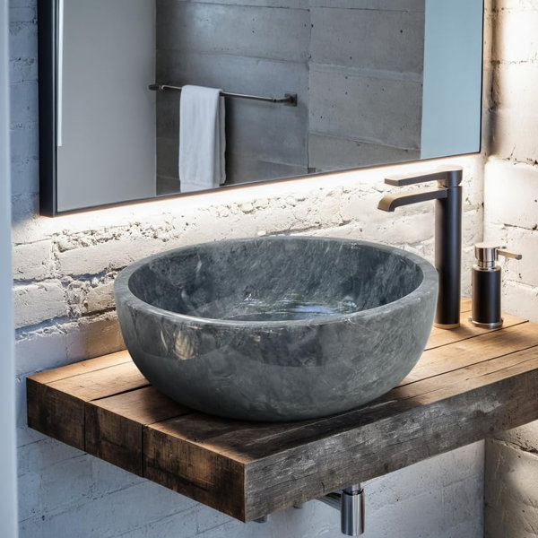 sussexhome Dark Grey Marble Vessel Sink – Handcrafted Round Bathroom ...