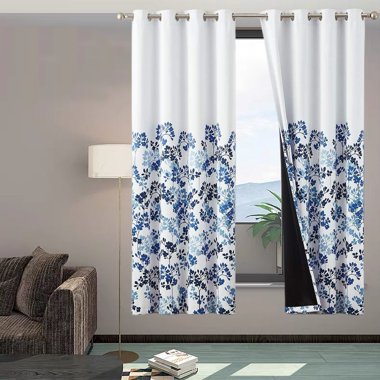 Winston Porter Feodore Floral Max Blackout Thermal Grommet Curtain ...