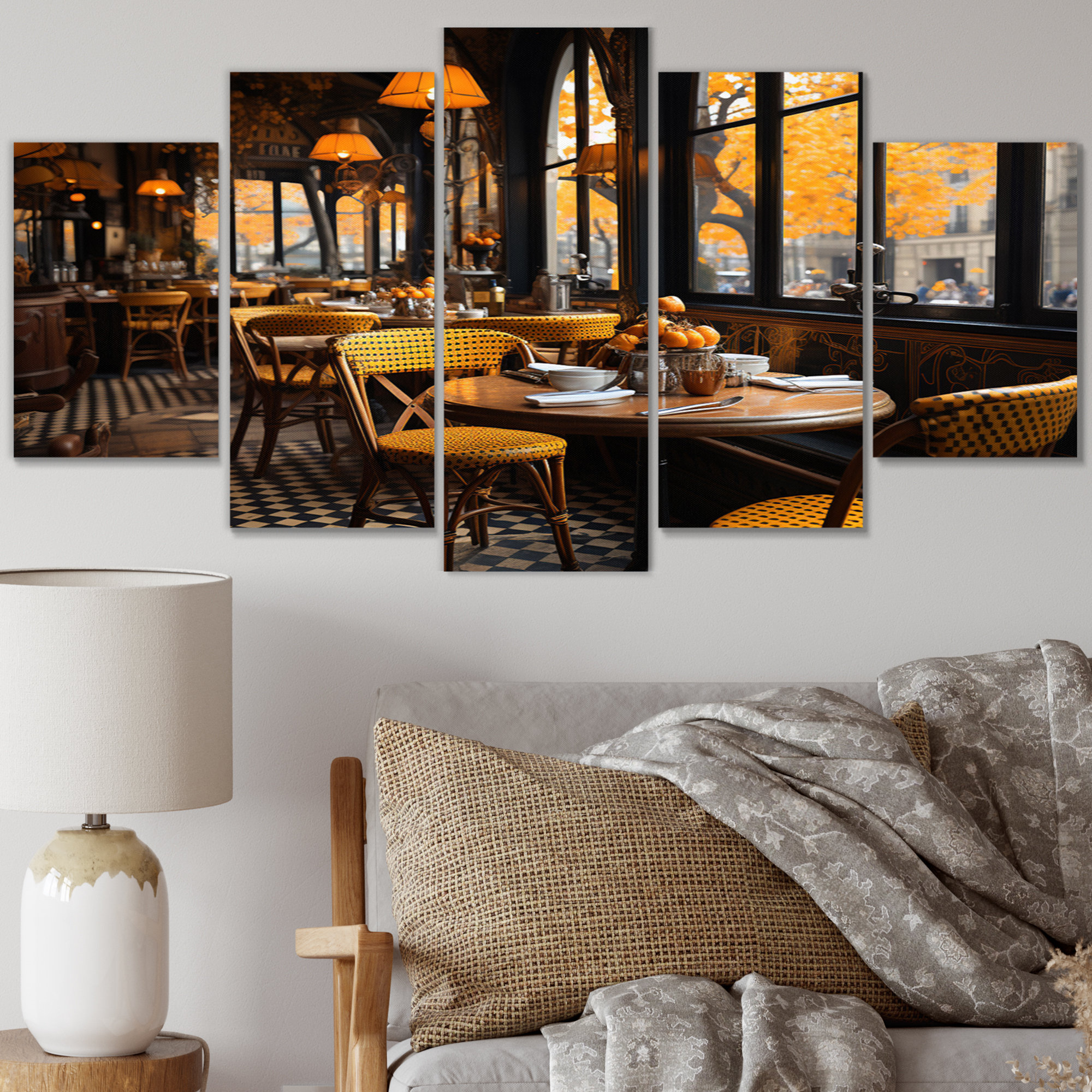 Design Art France Parisian Cafe Charm II - France Wall Decor - 5 Panels ...