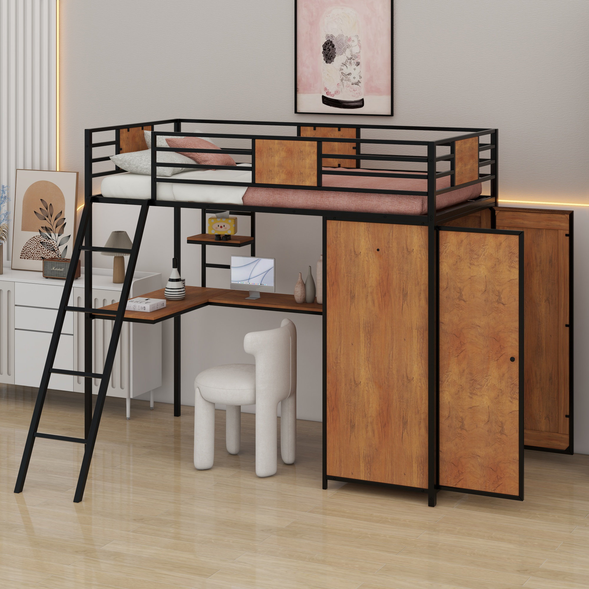 Mason & Marbles Loft Bed With L-Shape Desk And Wardrobe - Wayfair Canada