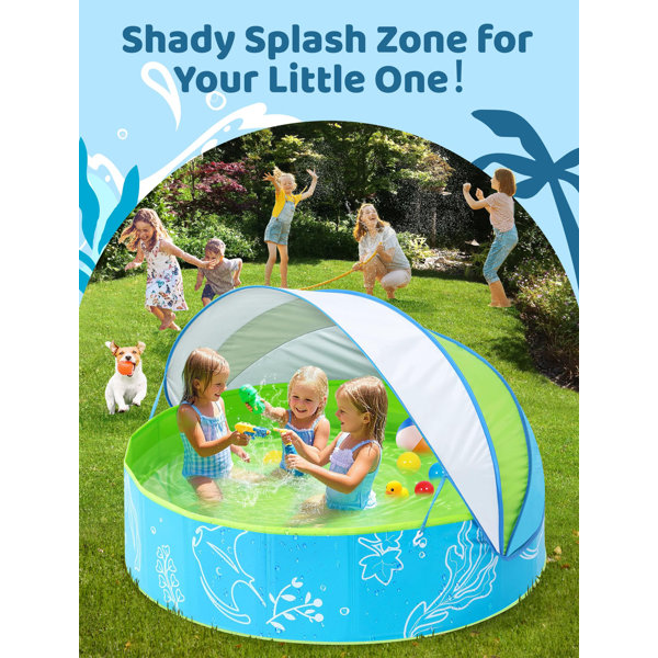 POGBUT Kiddie Pool with Canopy for Sun Protection, 47-Inch Foldable ...