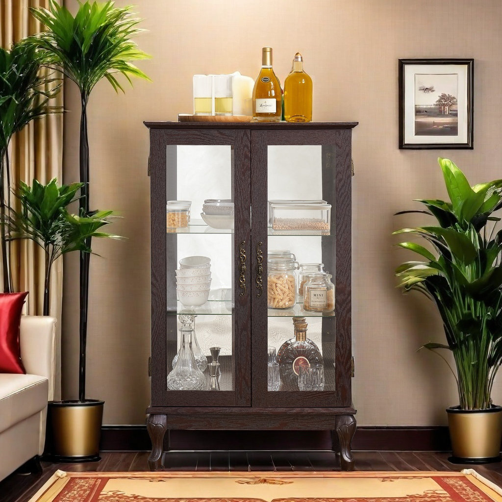 Canora Grey 2 Doors Curio Cabinet With Tempered Glass Doors, Curio ...