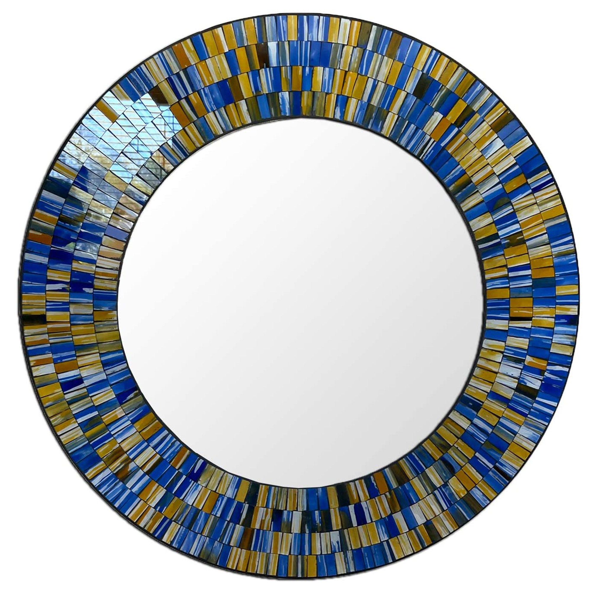 Orren Ellis Handcrafted Mosaic Decorative Wall Mirror, 24" Round Wall ...