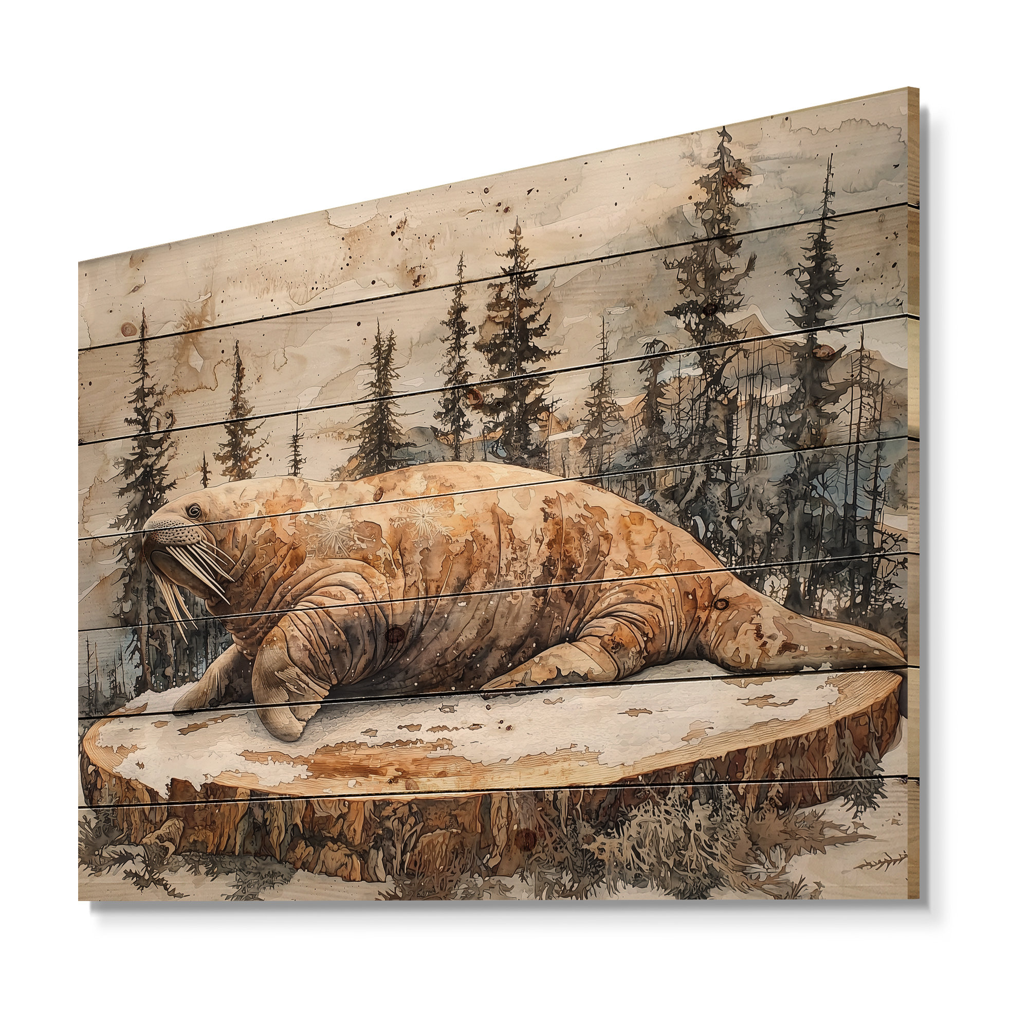 Ophelia & Co. Canadian Walrus On A Top Of Wood Slide II - Walrus Wood ...