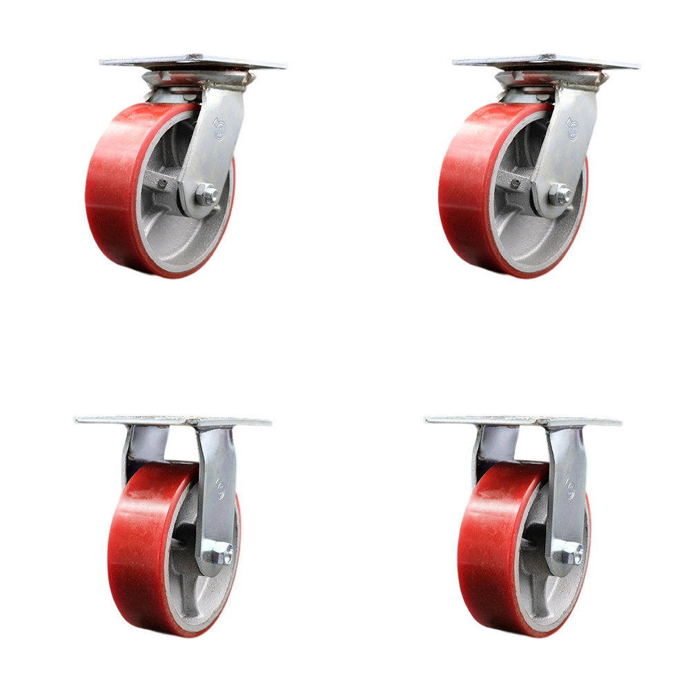 Service Caster 4 Piece Poly on Cast Iron Caster Set with Ball Bearings ...