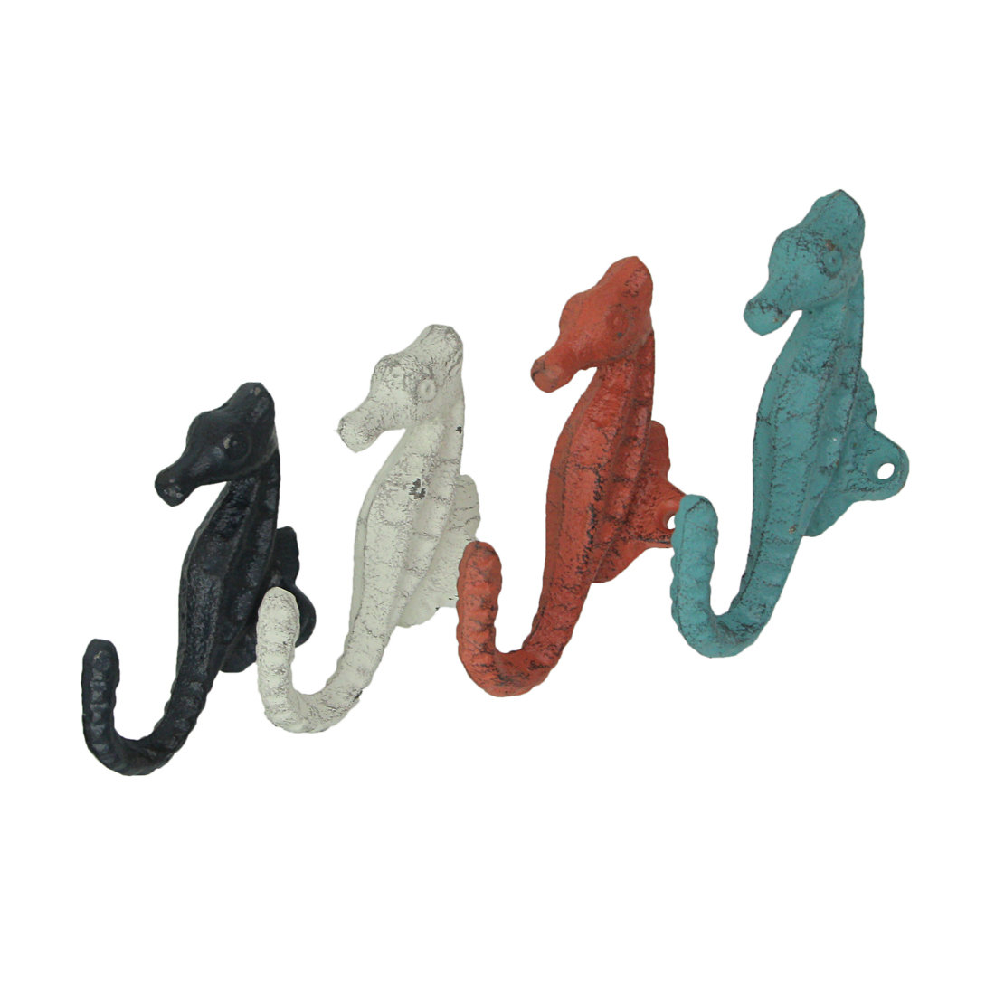 Rosecliff Heights Set Of 4 Colourful Coral Coastal Cast Iron Seahorse ...