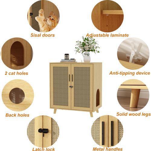 Tucker Murphy Pet™ Modern Cat Litter Box Enclosure With Lock And Sisal ...