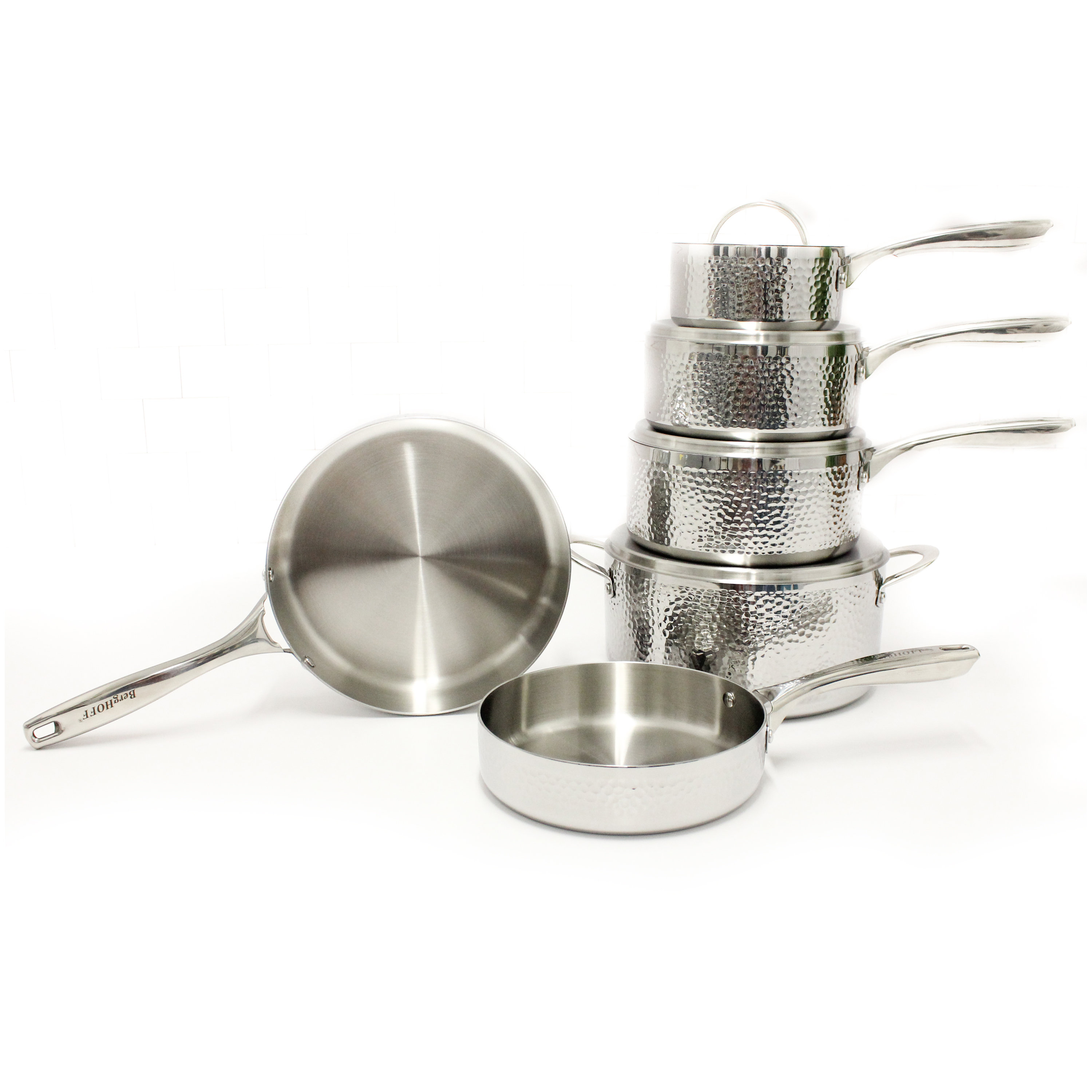 BergHOFF Vintage 10pc Hammered Tri-Ply 18/10 Stainless Steel Cookware ...