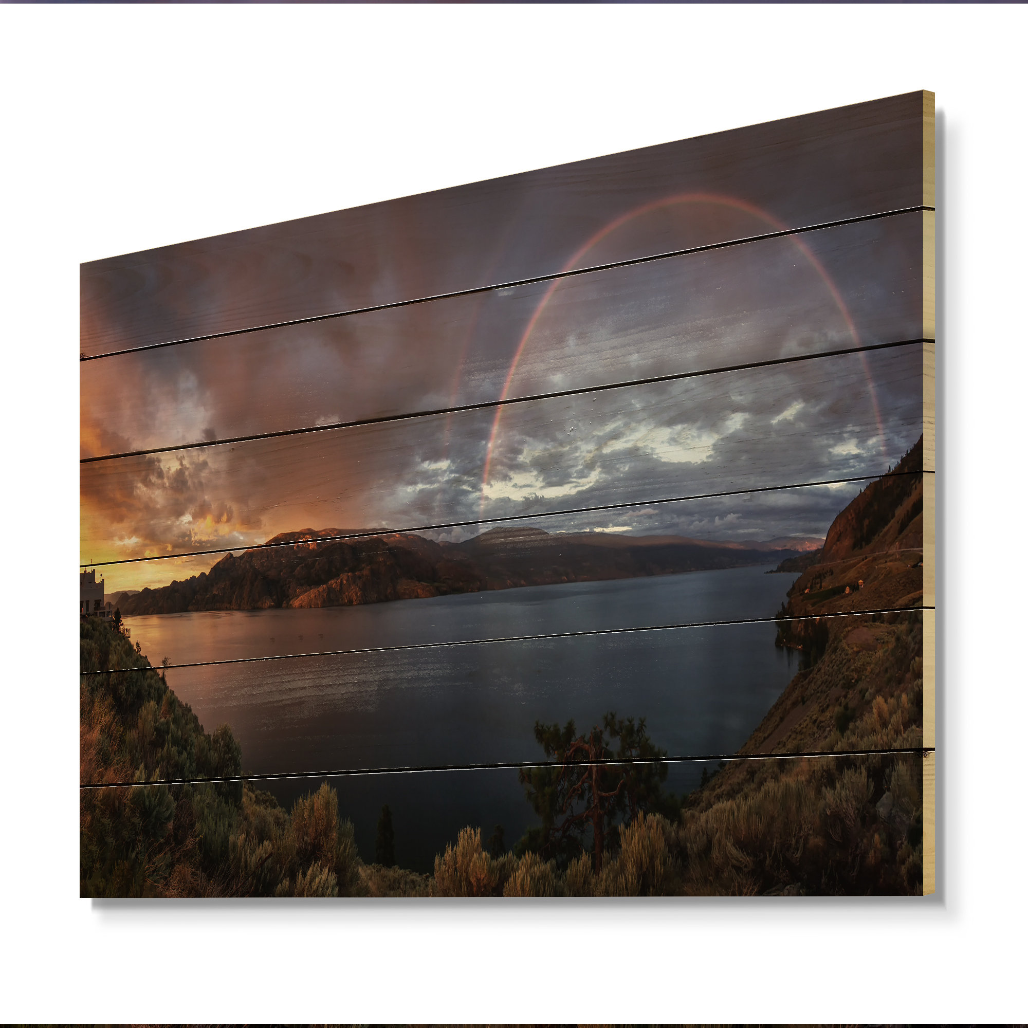 Highland Dunes Warm Sunset over Lake II - Unframed Photograph on Wood ...
