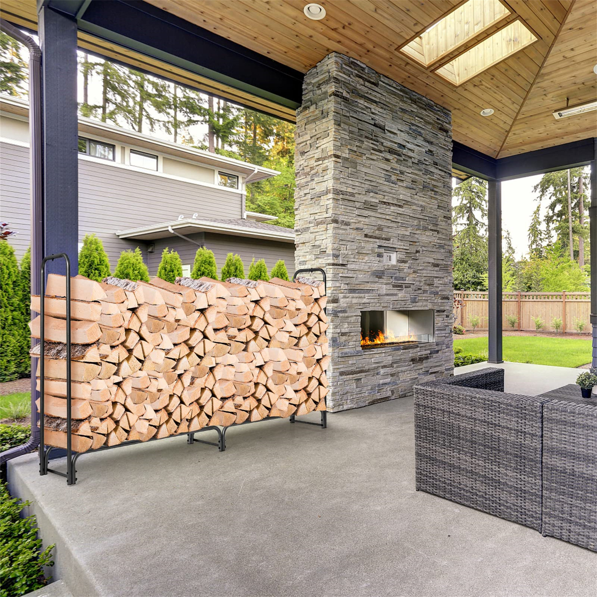 Rebrilliant Outdoor Firewood Rack With Cover, Heavy Duty Firewood Log ...