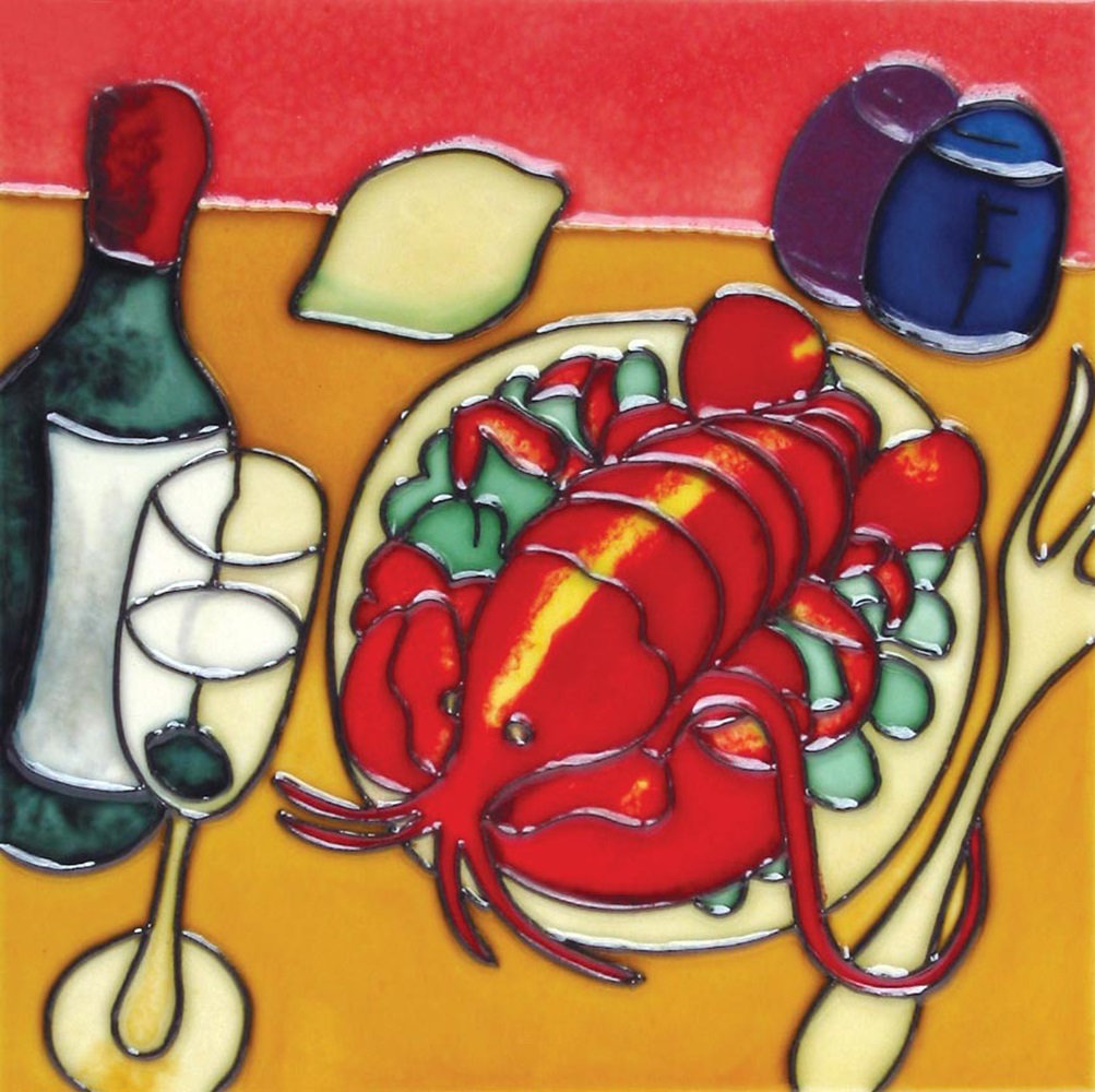 Continental Art Center 8x8" Red Lobster Dinner Ceramic Art Tile Trivet ...