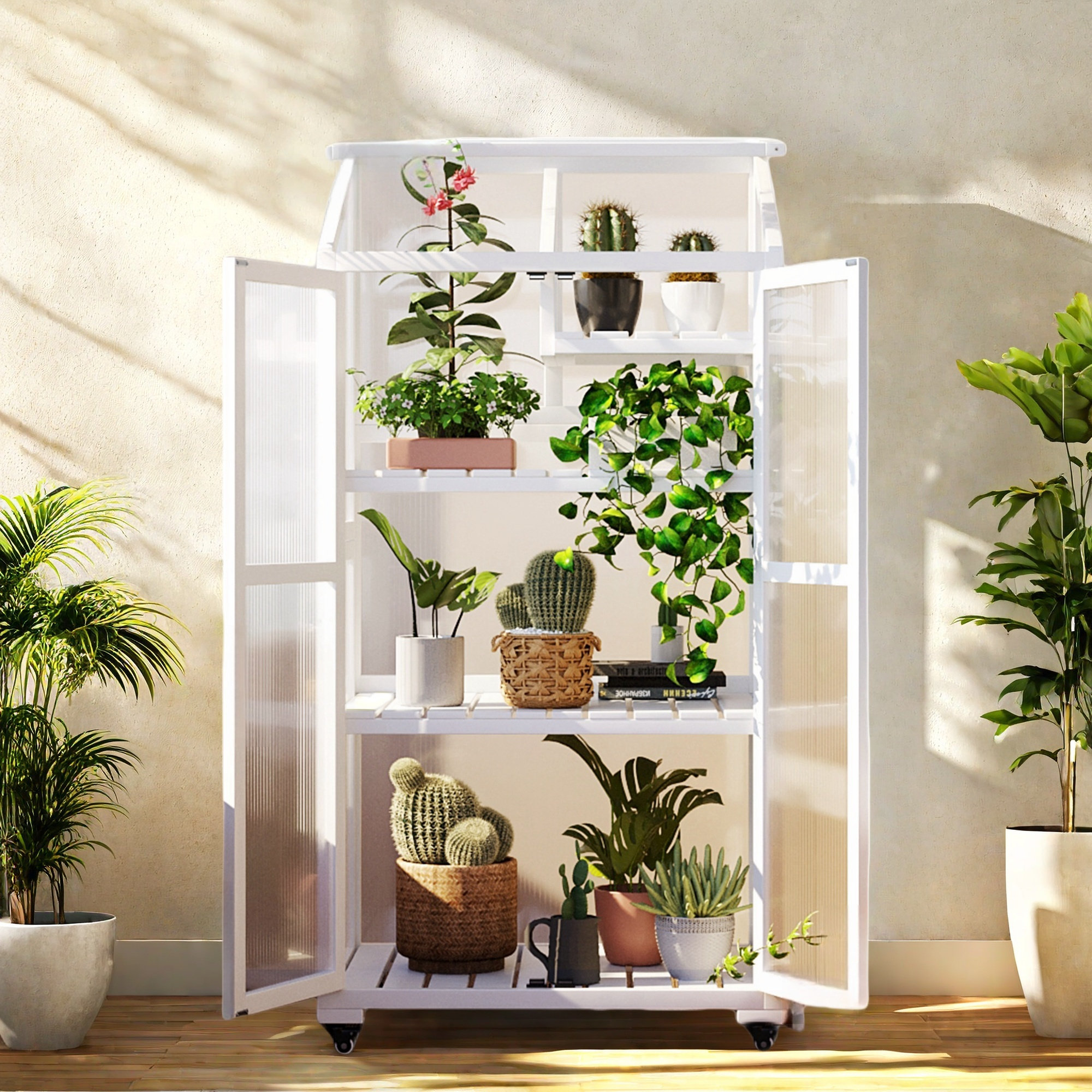 RADIANT DECOR Height Wood Large Greenhouse Balcony Portable Cold Frame ...