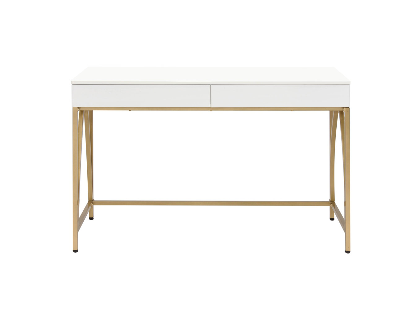 Everly Quinn Lightmane White High Gloss & Gold Finish Writing Desk with ...